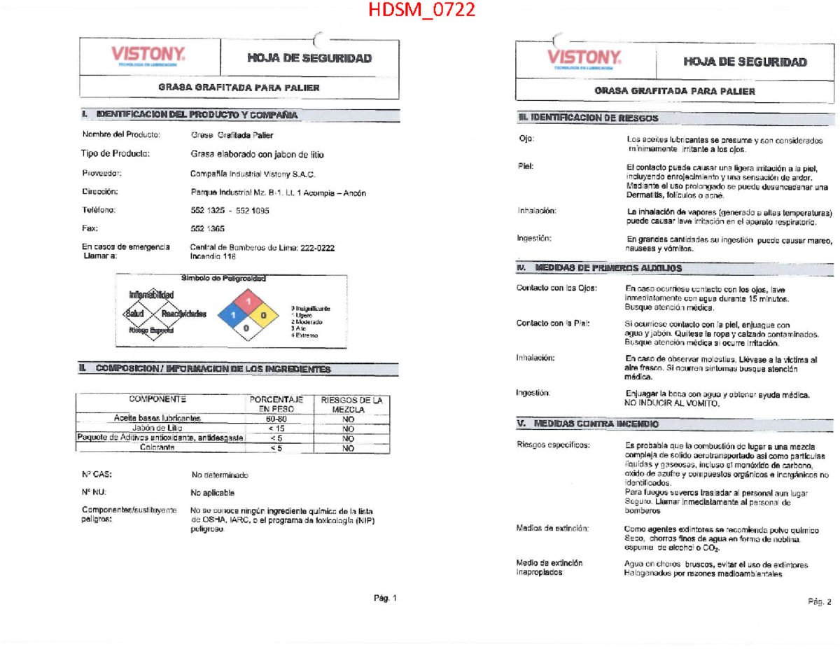 HDSM 0722 Grasa Grafitada 08 - HDSM_0722 HOJA DE SEGURIDAD HOJA DE ...