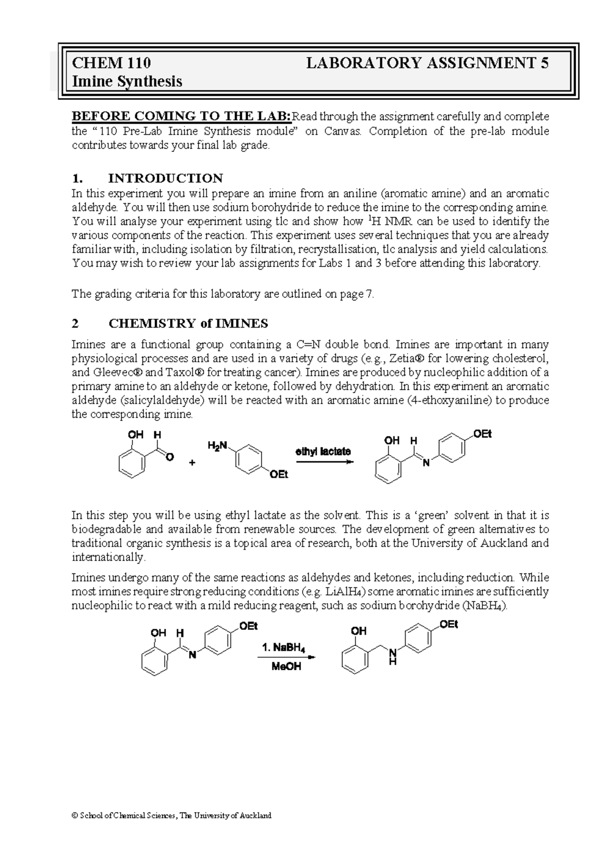 2021 Lab Ass5 Imine - CHEM 110 LABORATORY ASSIGNMENT 5 Imine Synthesis ...