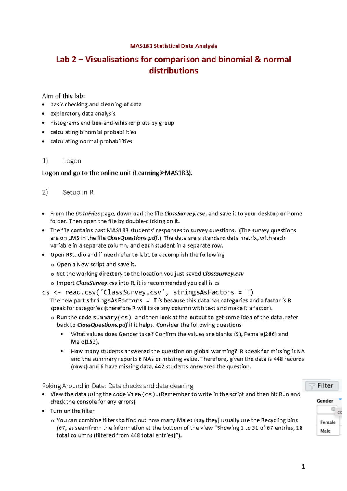 Lab2R - MAS183 - Murdoch - Studocu