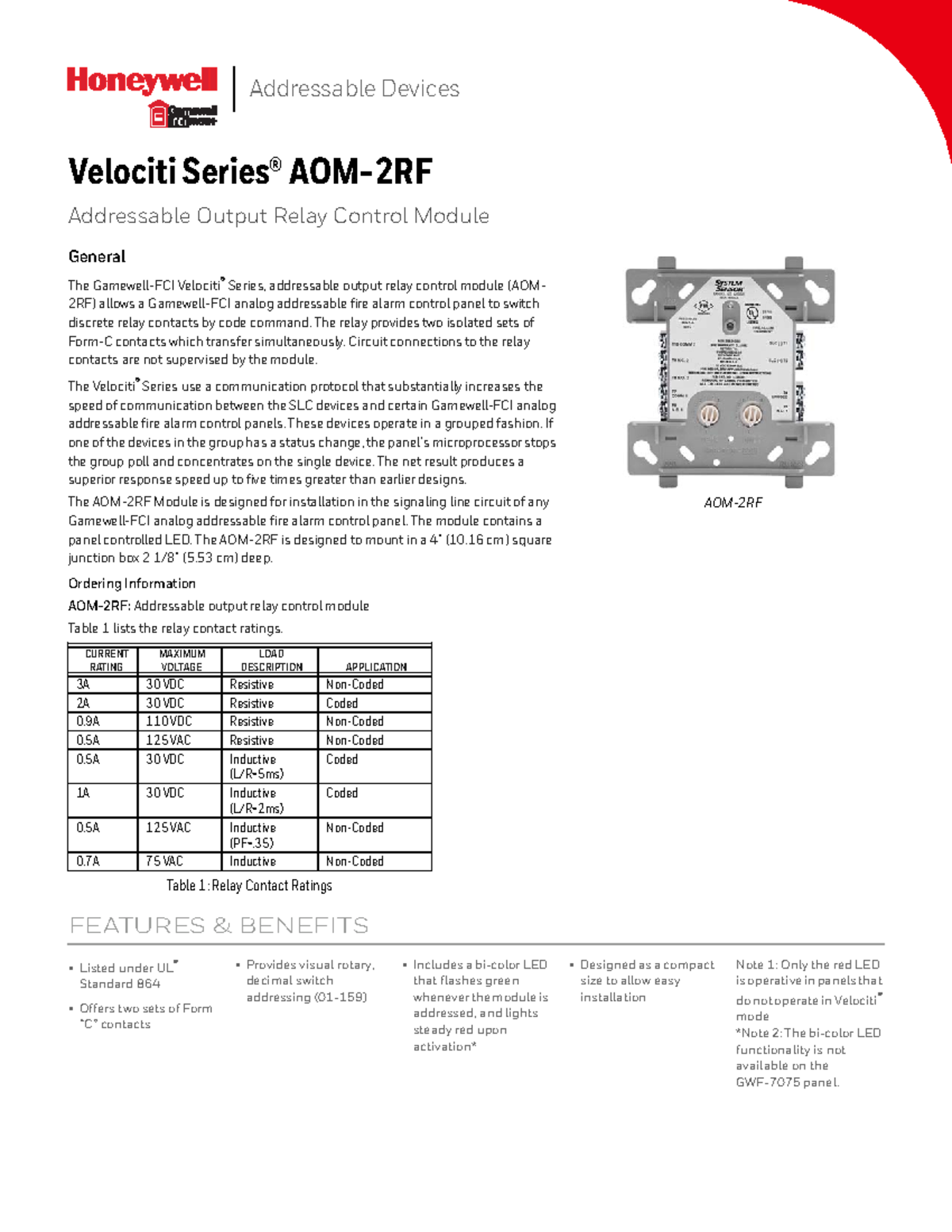 AOM-2RF Datasheet - AOM-2RF Velociti Series® AOM-2RF Addressable Output ...