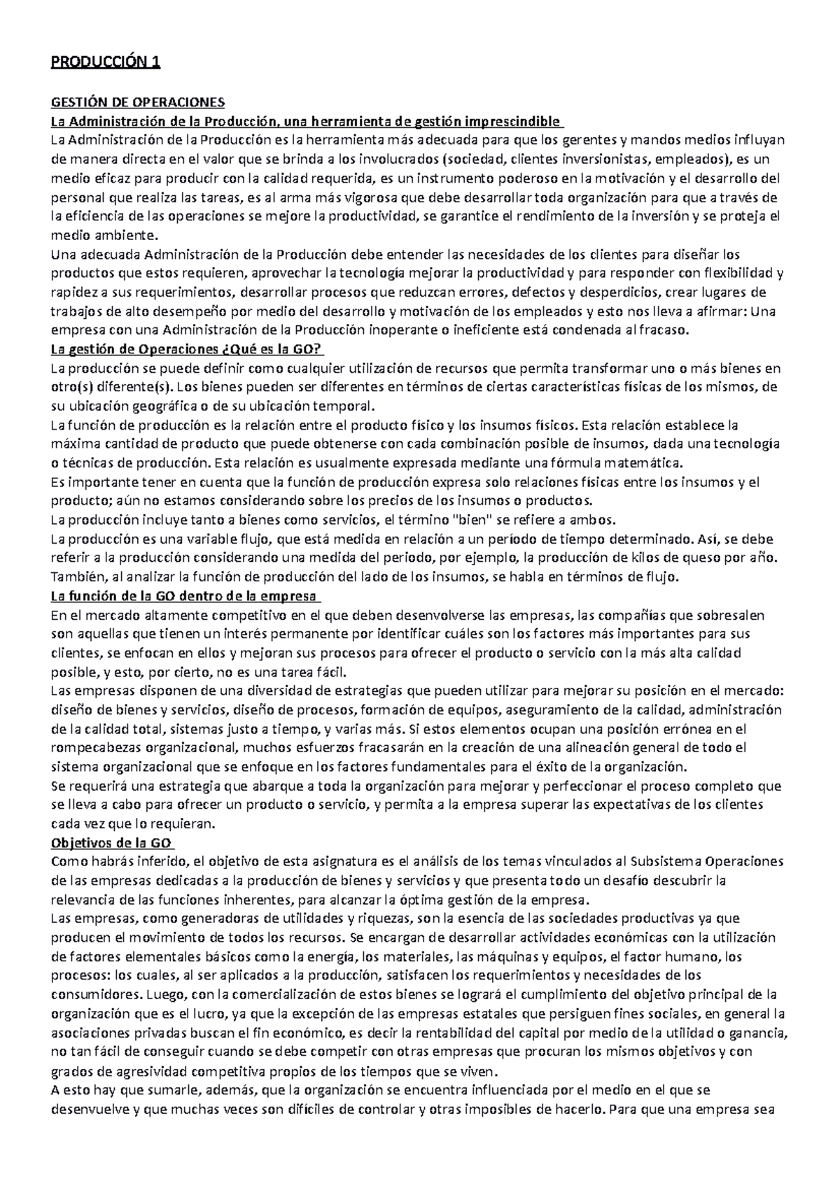 Resumen P1 Parcial 1 - vffffff - PRODUCCIÓN 1 GESTIÓN DE OPERACIONES La Administración de la ...