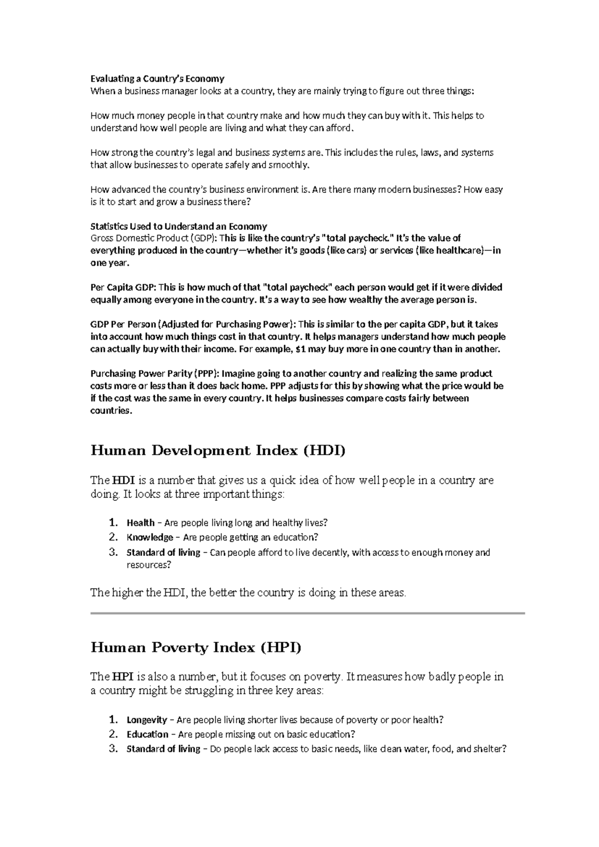 Explanation and Notes Midterm - Evaluating a Country’s Economy When a ...