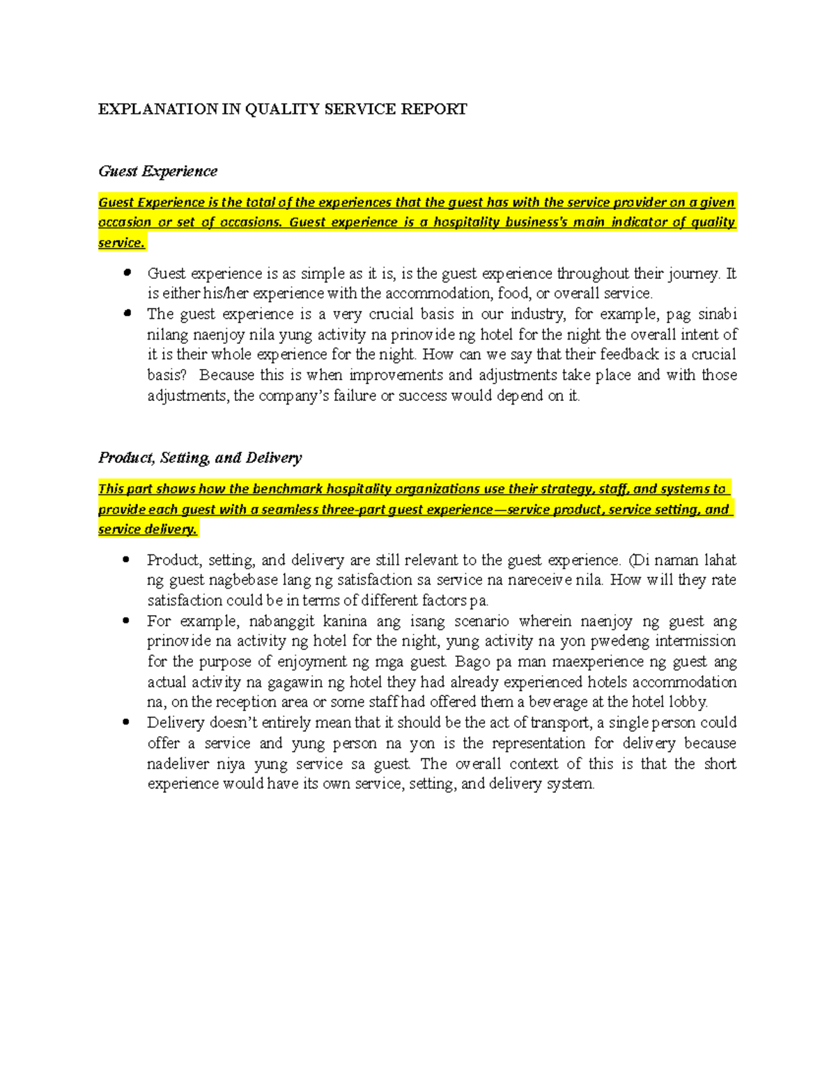 Script in service management - EXPLANATION IN QUALITY SERVICE REPORT ...