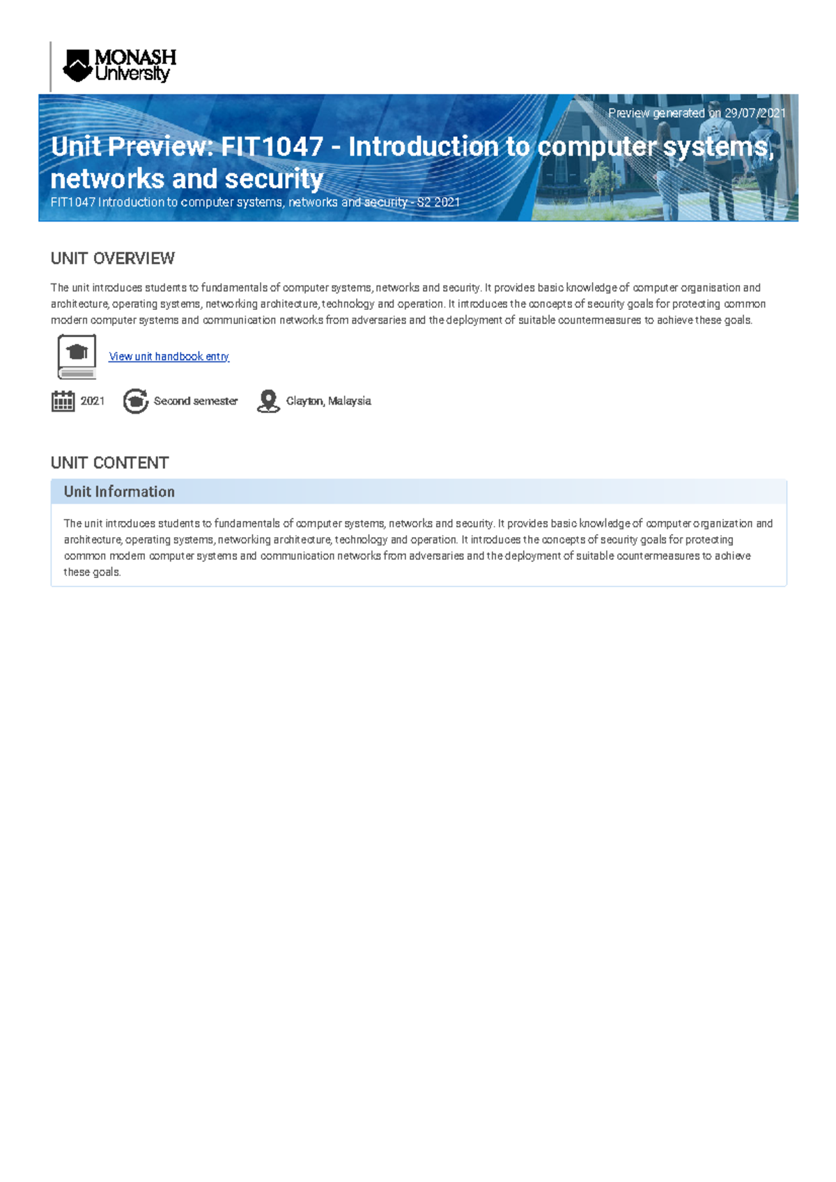 FIT1047 Unit Preview - Preview generated on 29/07/ Unit Preview ...