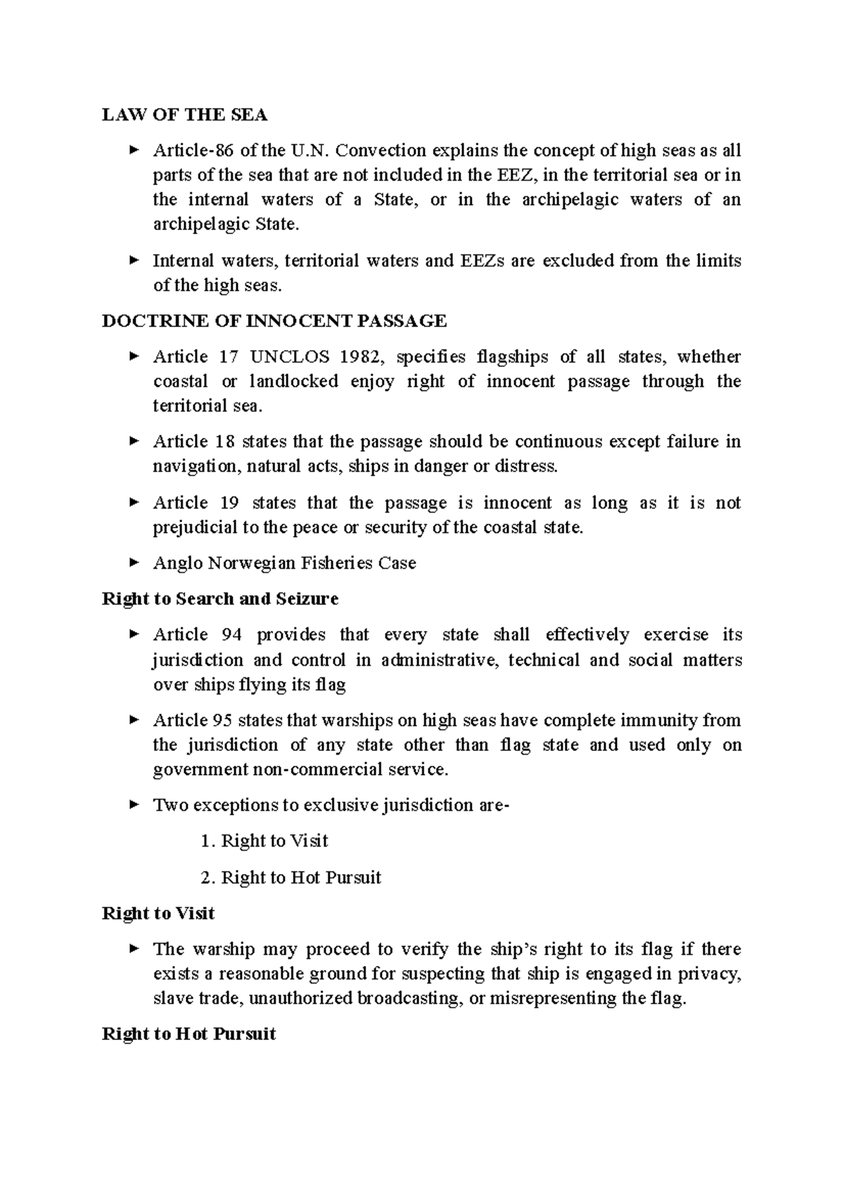 INTERNATIONAL LAW- LAW OF THE SEAS - LAW OF THE SEA Article-86 of the U ...