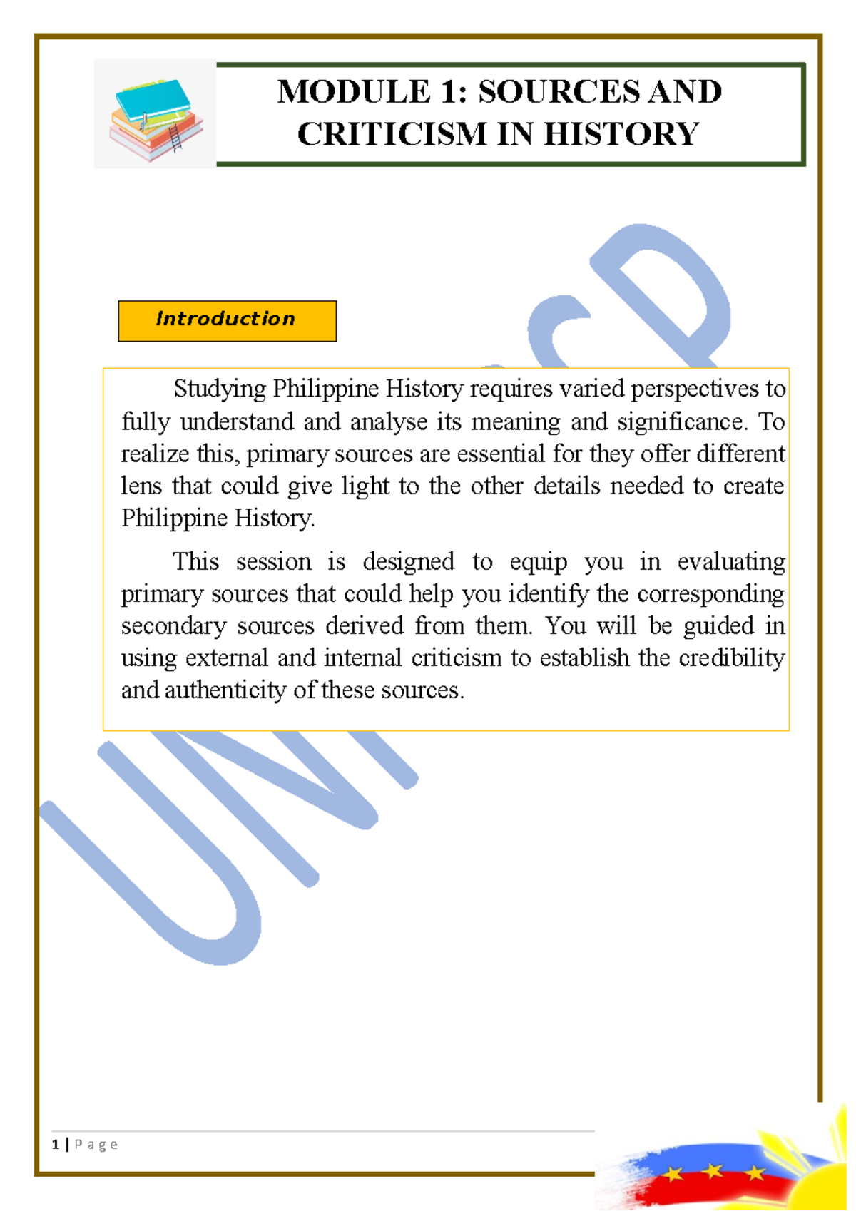 WORD Module 1 (Readings in Philippine History) Original - MODULE 1 ...