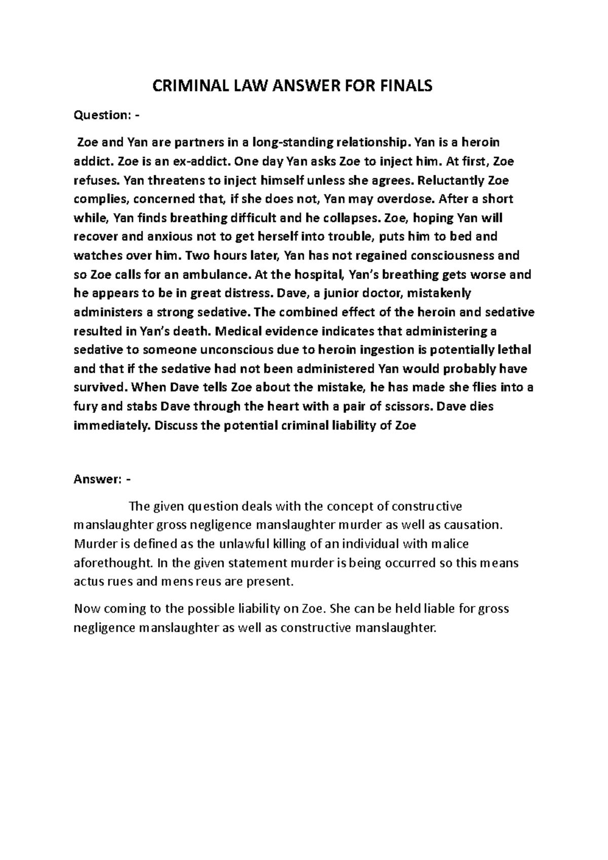 Z Criminal LAW Answer FOR Finals past paper - CRIMINAL LAW ANSWER FOR ...