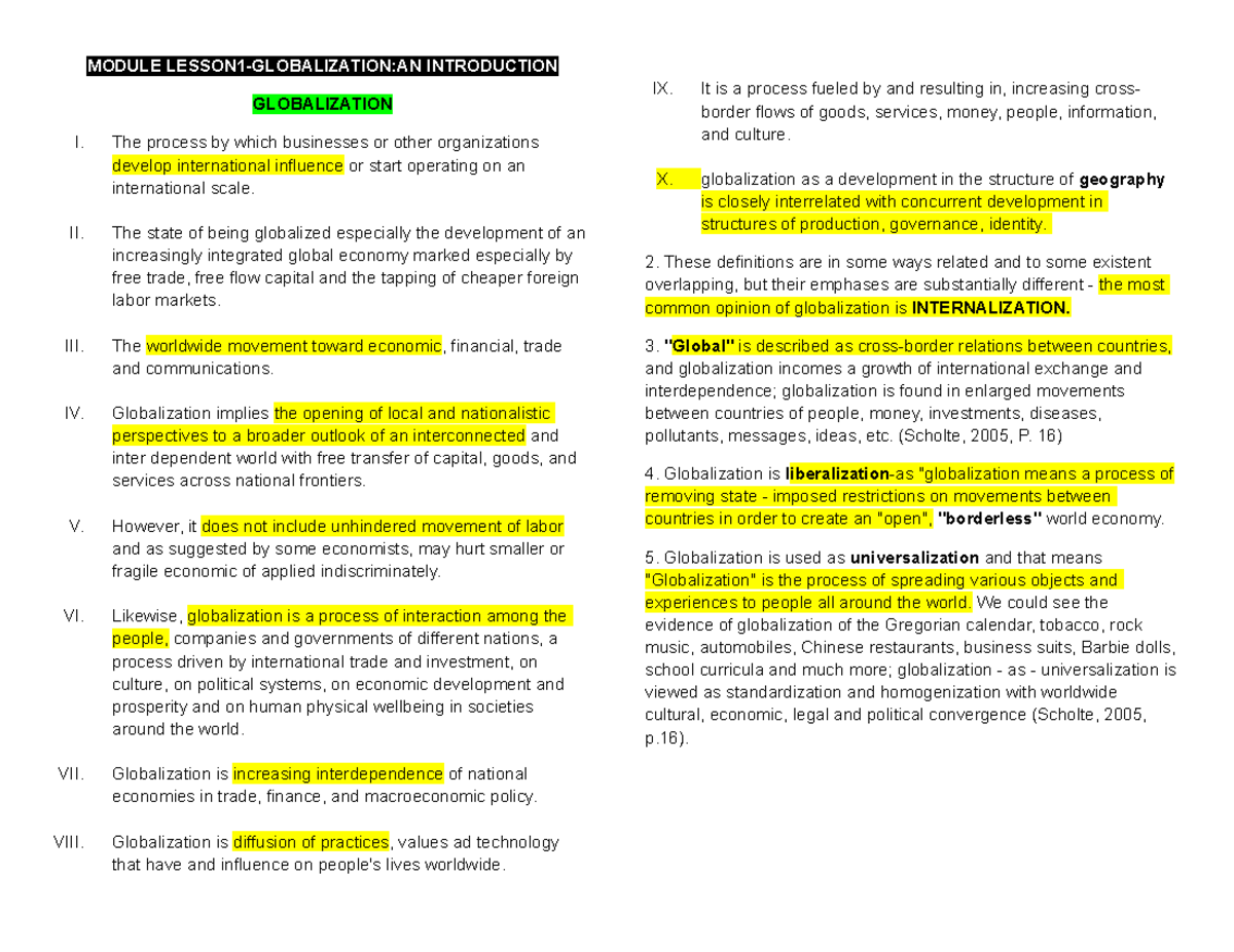 Reviewer IN Contemporary World Midterms - MODULE LESSON1-GLOBALIZATION ...