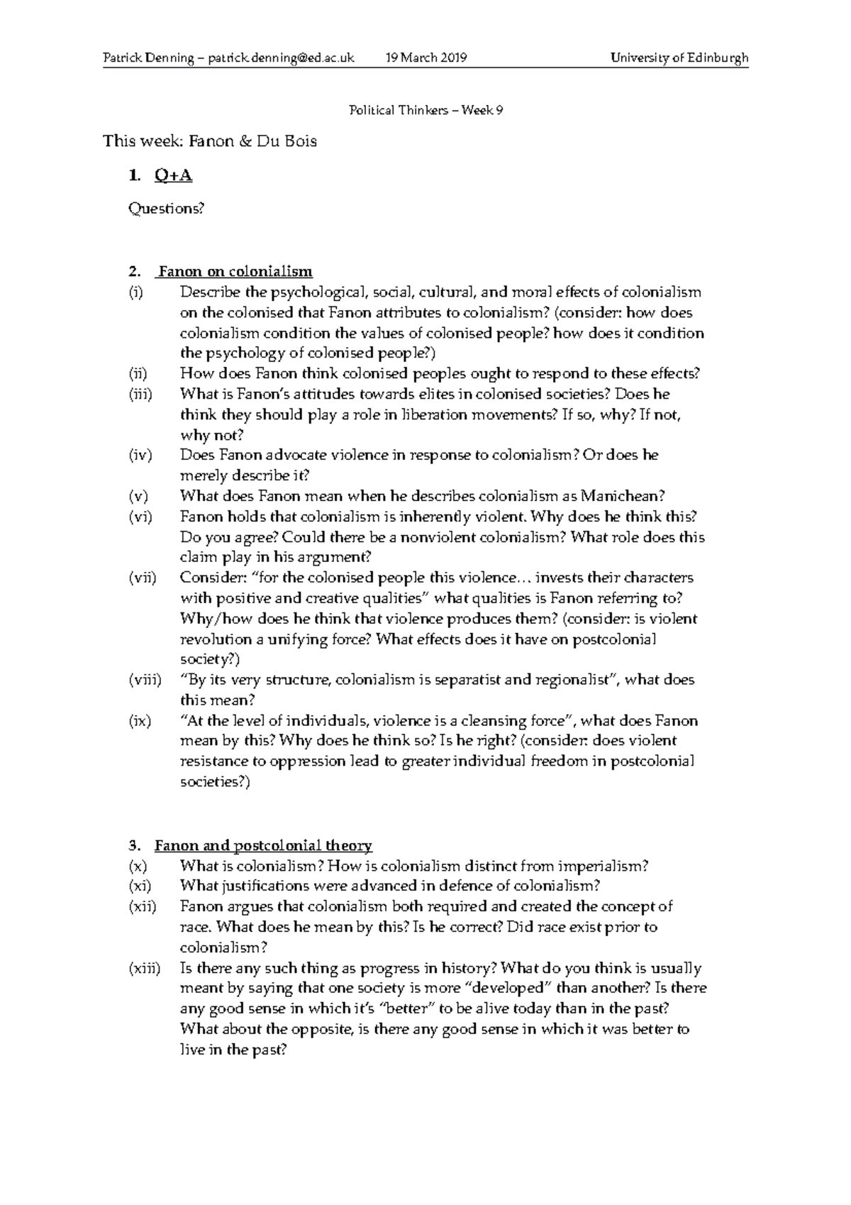 Plt Handout 9 - dawdaw - Patrick Denning March 2019 University of ...