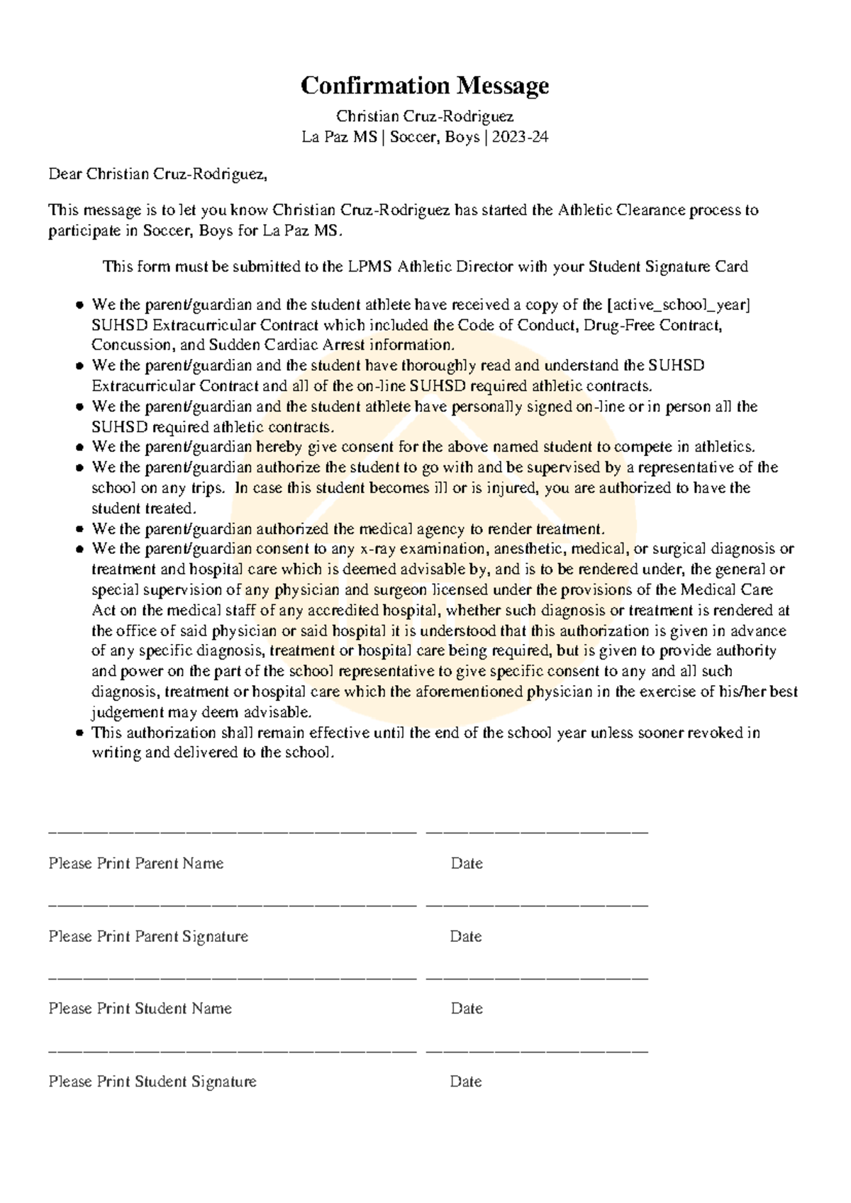 Clearance confirmation - Confirmation Message Christian Cruz-Rodriguez ...