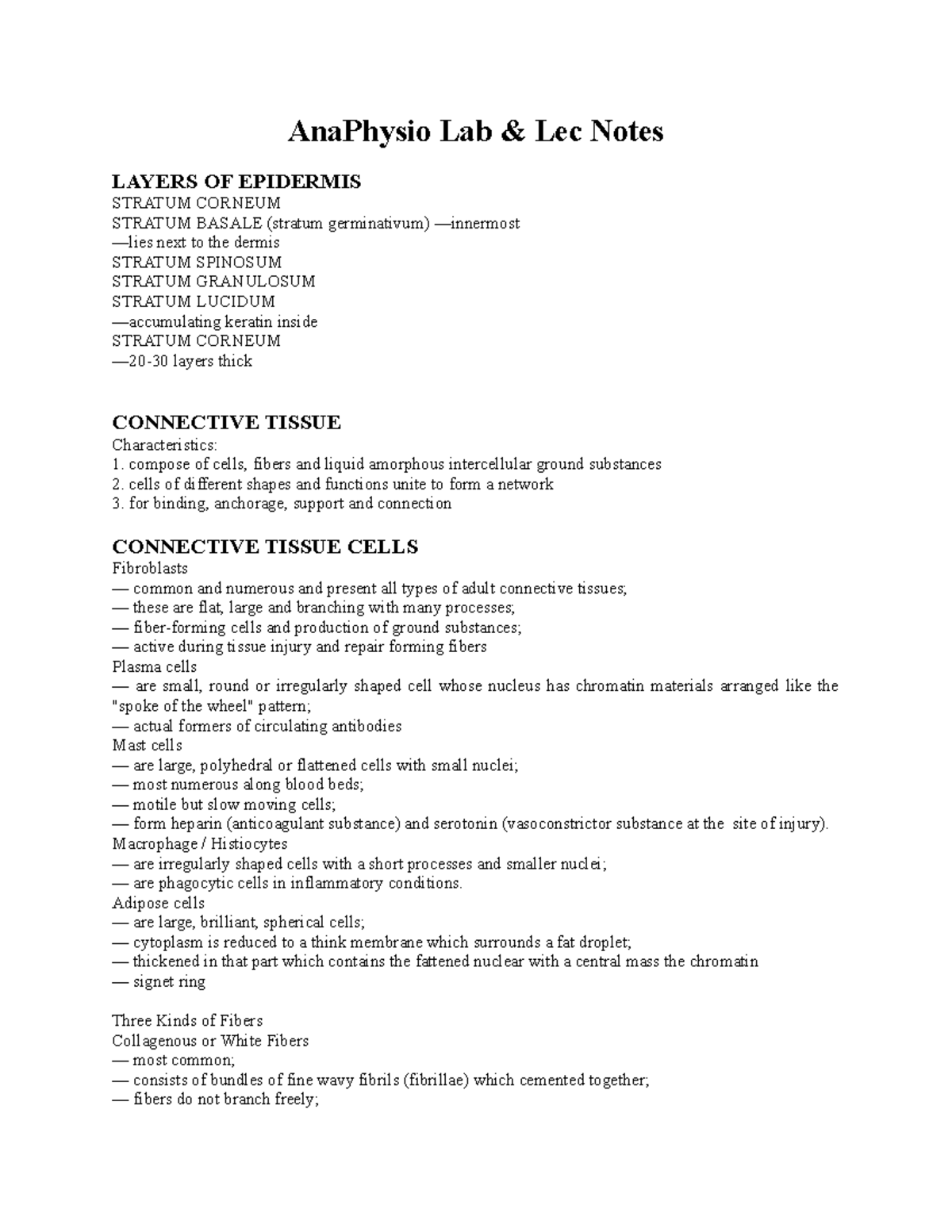 Ana Physio lecture notes - AnaPhysio Lab & Lec Notes LAYERS OF ...