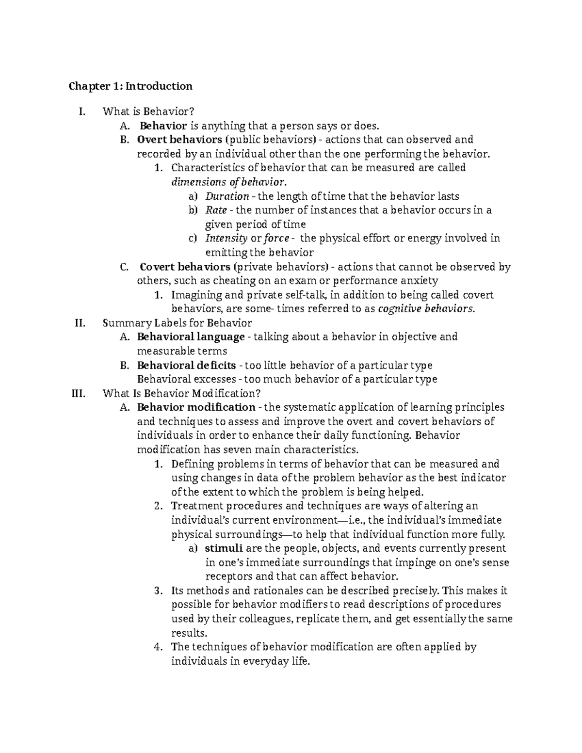 Behavior Analysis Notes - Chapter 1: Introduction I. What is Behavior ...