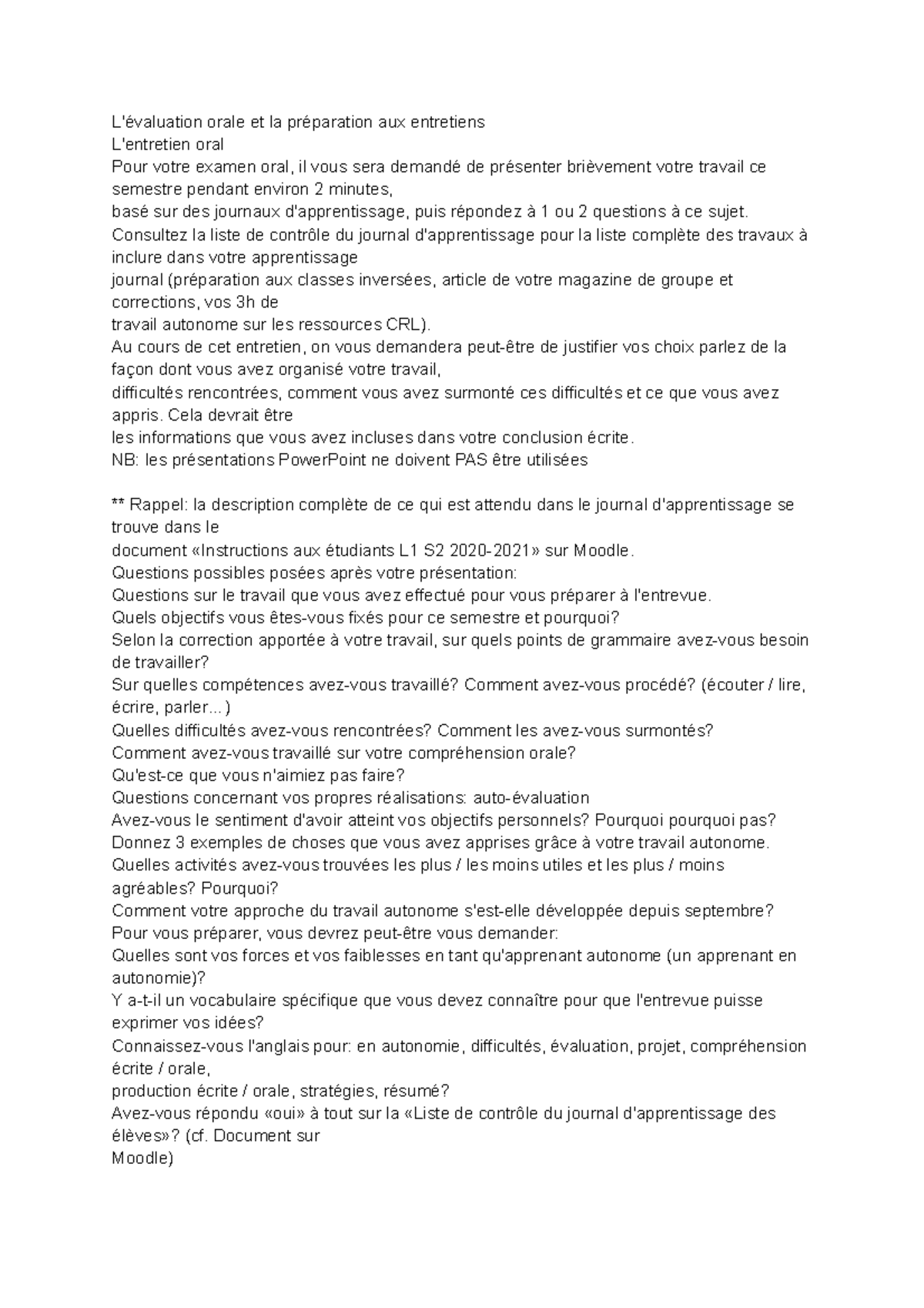 Document sans titre - notes - L'évaluation orale et la préparation aux ...
