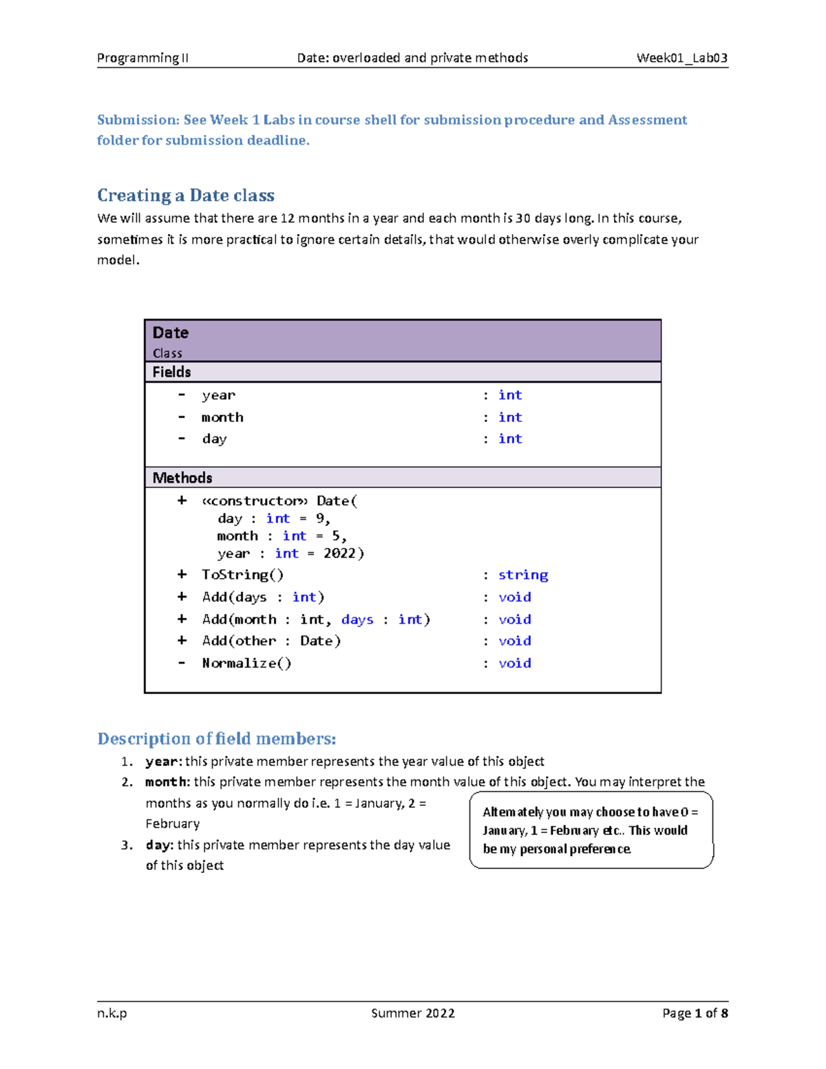 Week 01 lab 03 Date S - Submission: See Week 1 Labs in course shell for ...