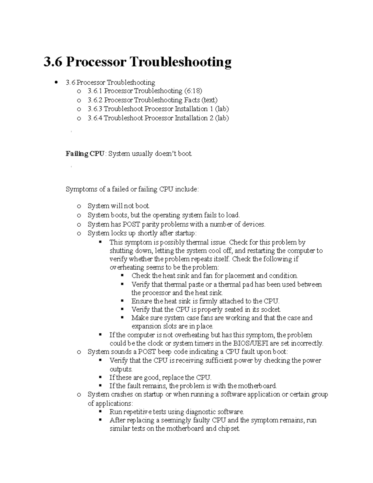 3.6 Process Troubleshooting - 3 Processor Troubleshooting 3 Processor ...