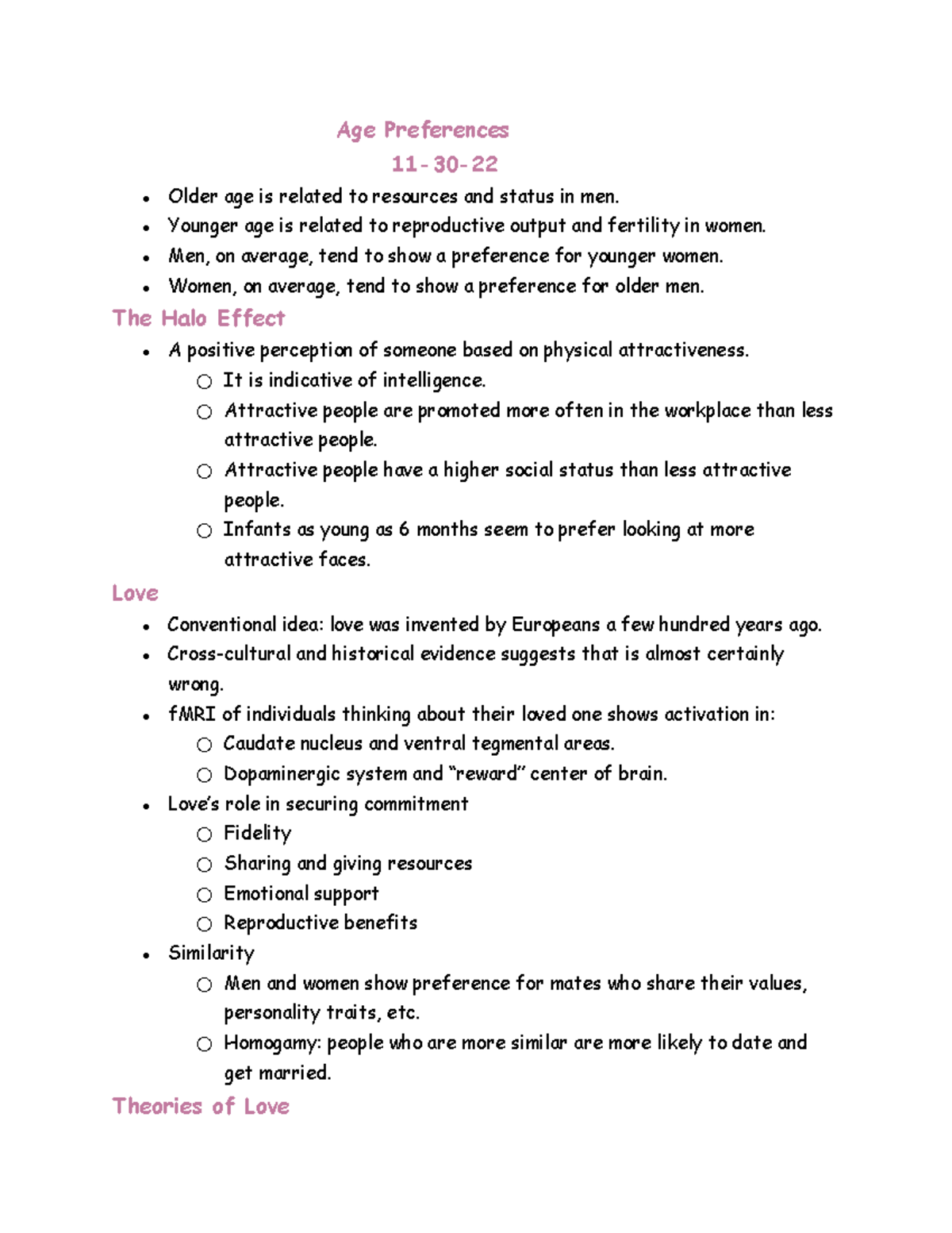 Age Preferences - Lecture notes from Dr. kirk's class on how age ...