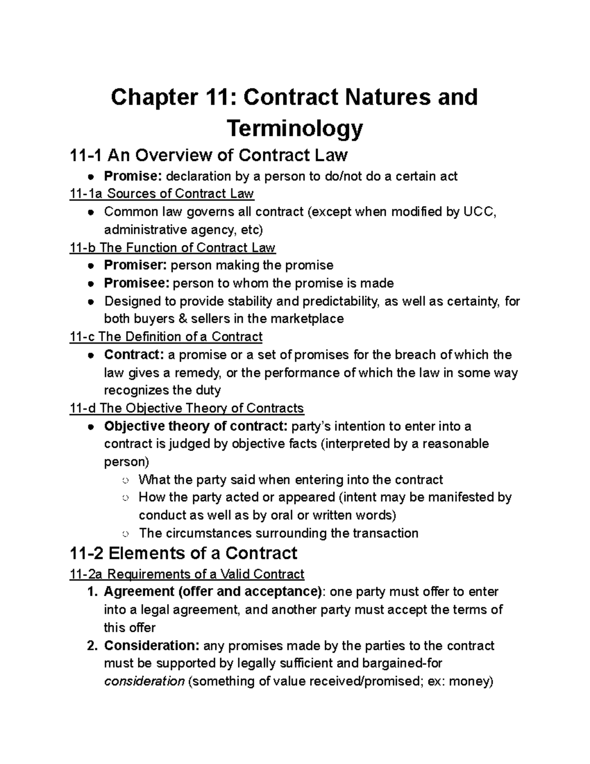 Chapter 11 Contract Natures and Terminology - Agreement (offer and ...