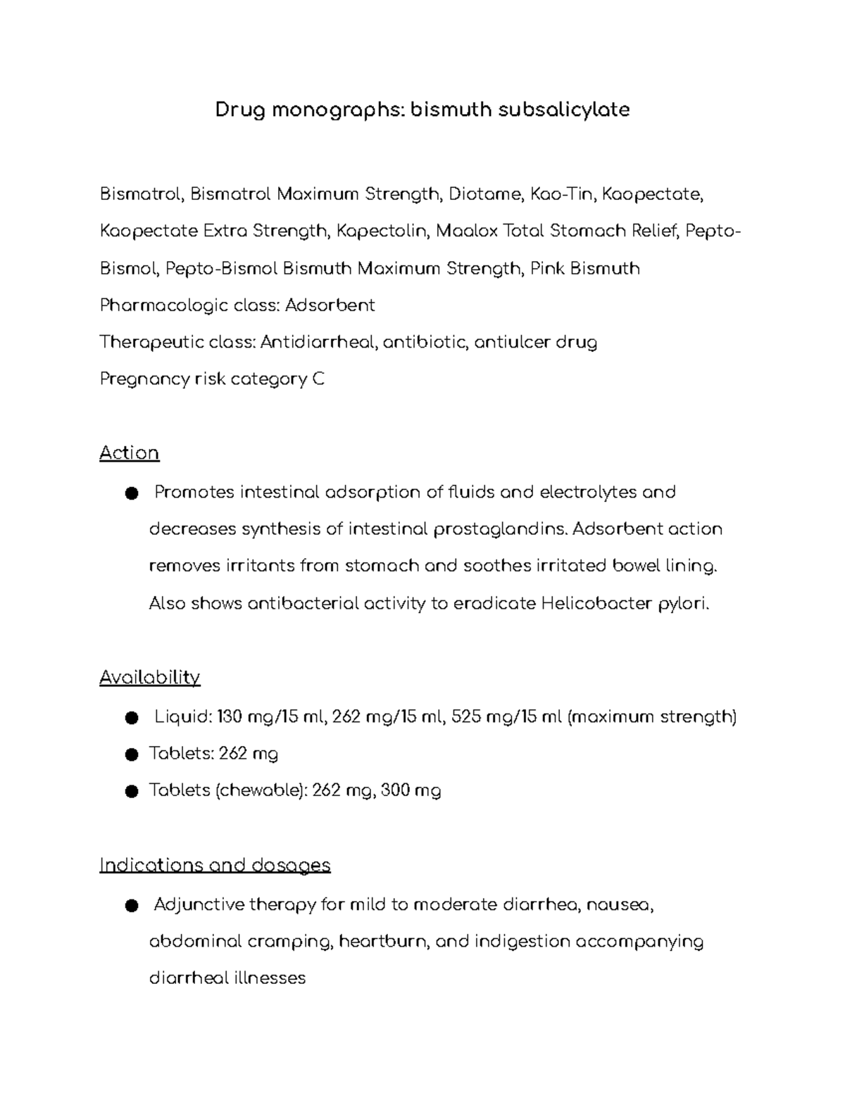 Drug monographs bismuth subsalicylate - Drug monographs: bismuth ...