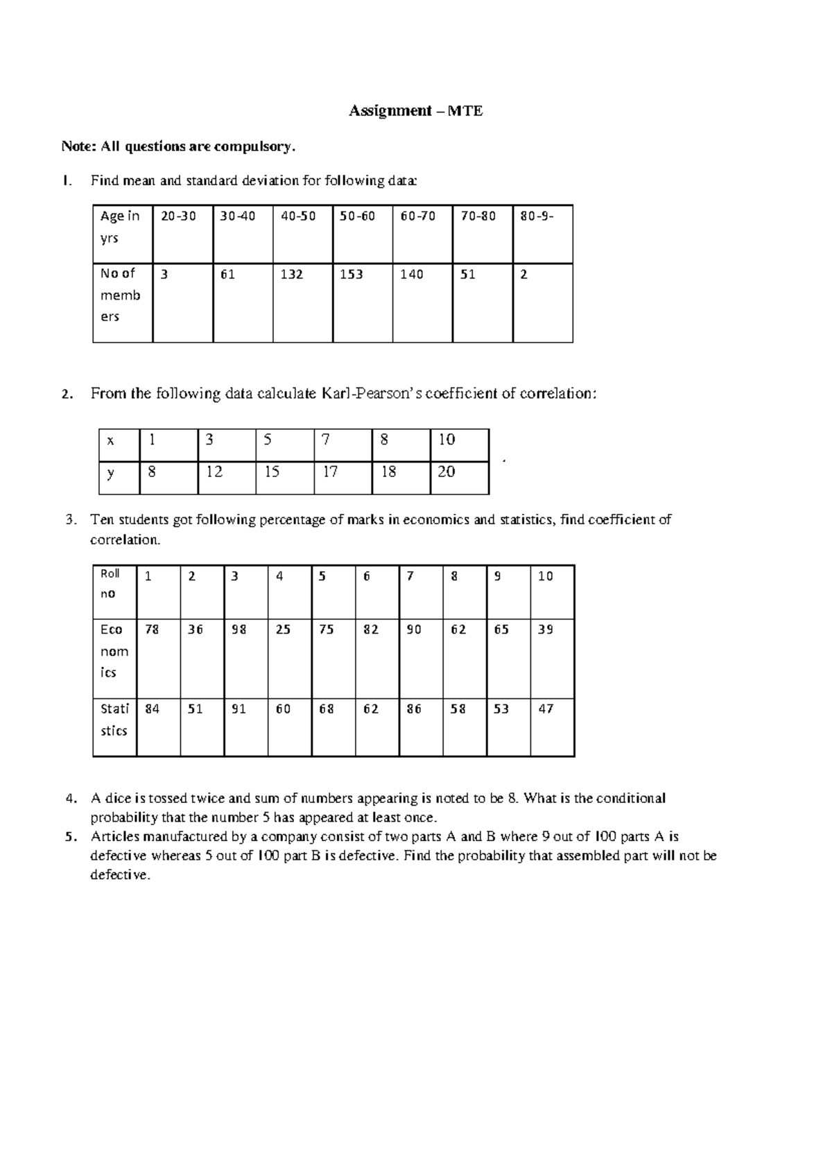 MTE -Assignment -ii - Important questions - Assignment – MTE Note: All questions are compulsory ...