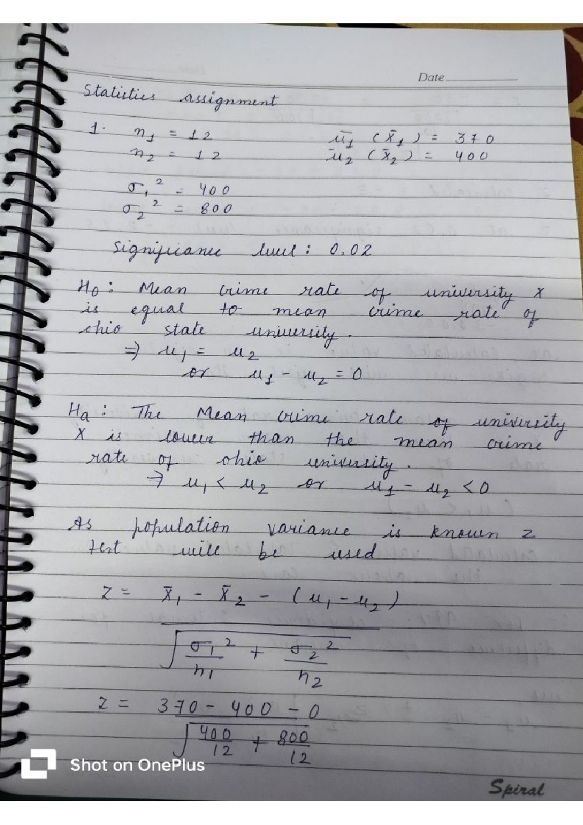 Statistics Assignment - B.A.(H) Economics - Studocu
