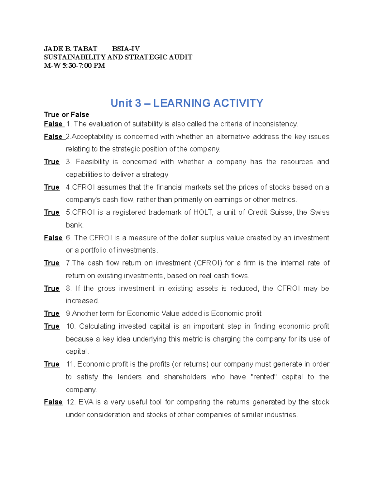 Tabat Learning- Activity UNIT3 - JADE B. TABAT BSIA-IV SUSTAINABILITY ...