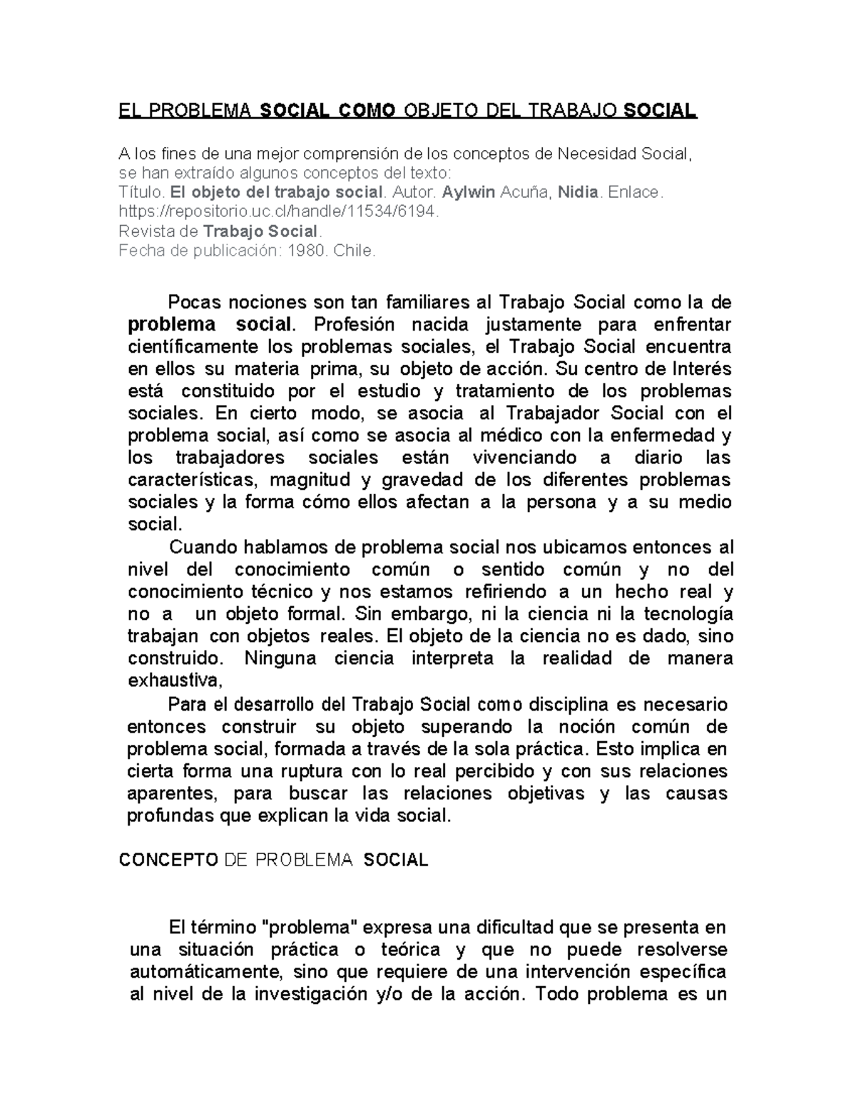 EL Problema Social COMO Objeto DEL Trabajo Social - EL PROBLEMA SOCIAL ...