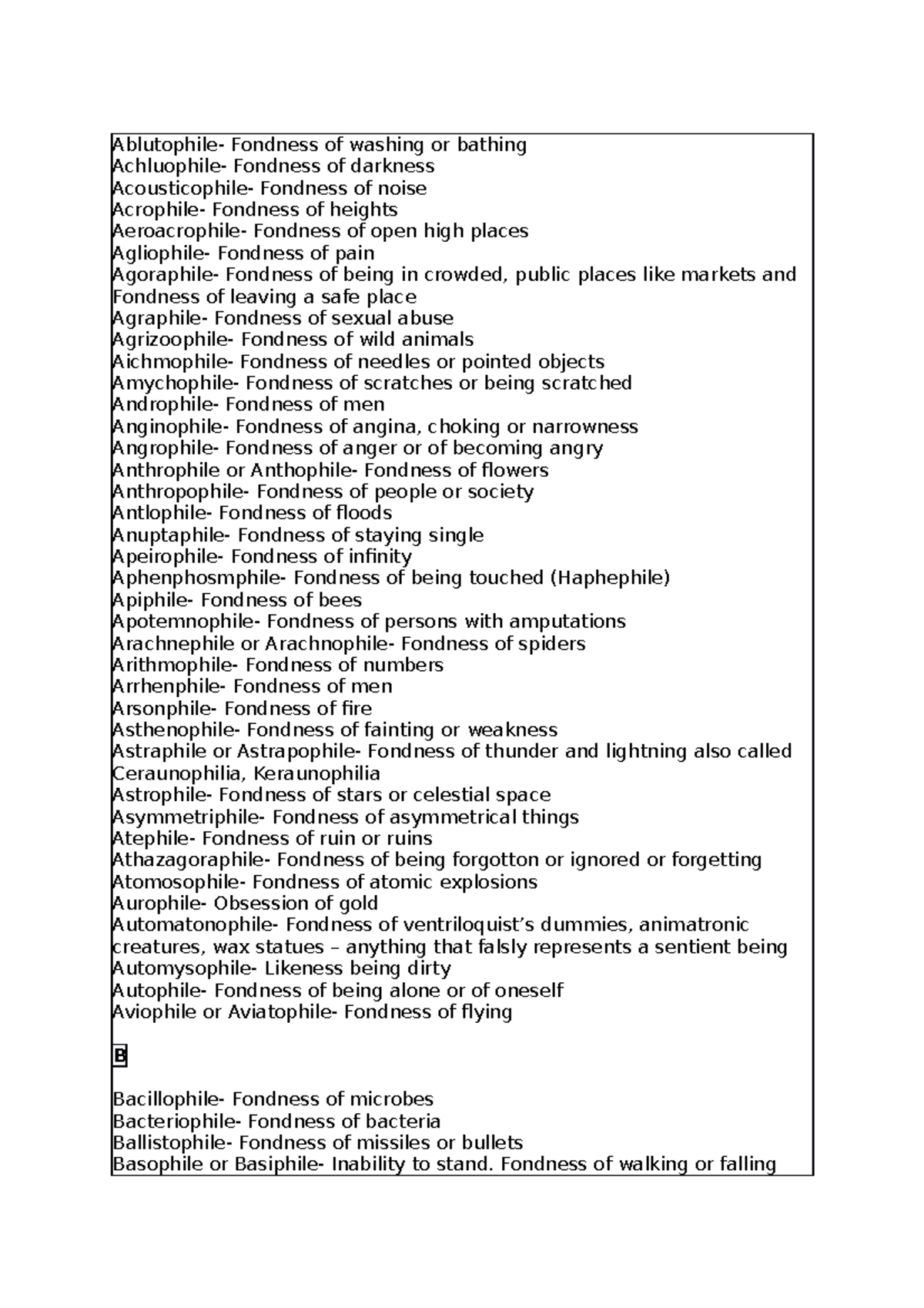 Philia - Ablutophile- Fondness of washing or bathing Achluophile ...