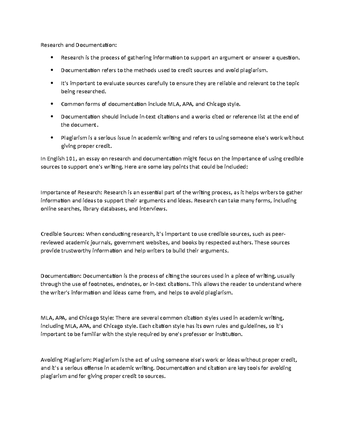 Research and Documentation - Documentation refers to the methods used ...