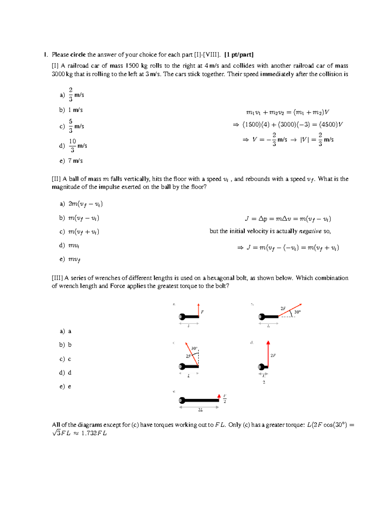 Physics 101 practice final soln - 1. Please circle the answer of your choice for each part - Studocu