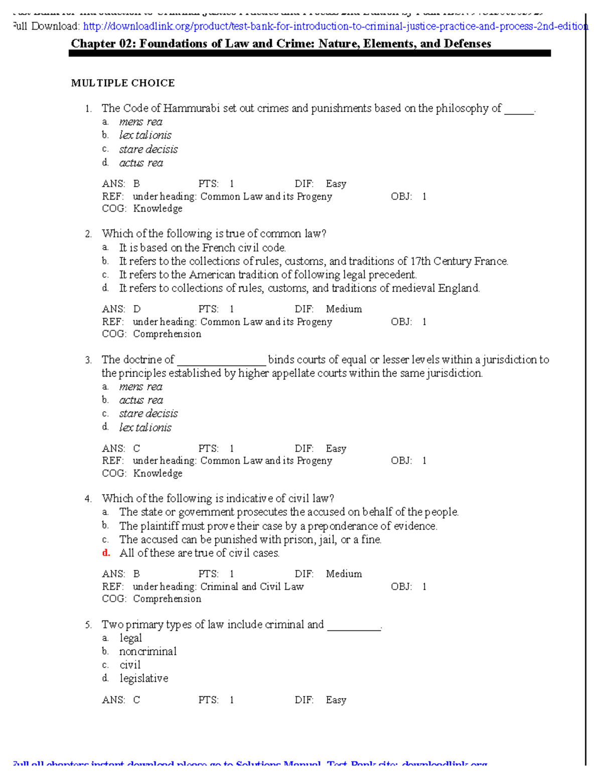 Test bank for introduction to criminal justice practice and process 2nd ...