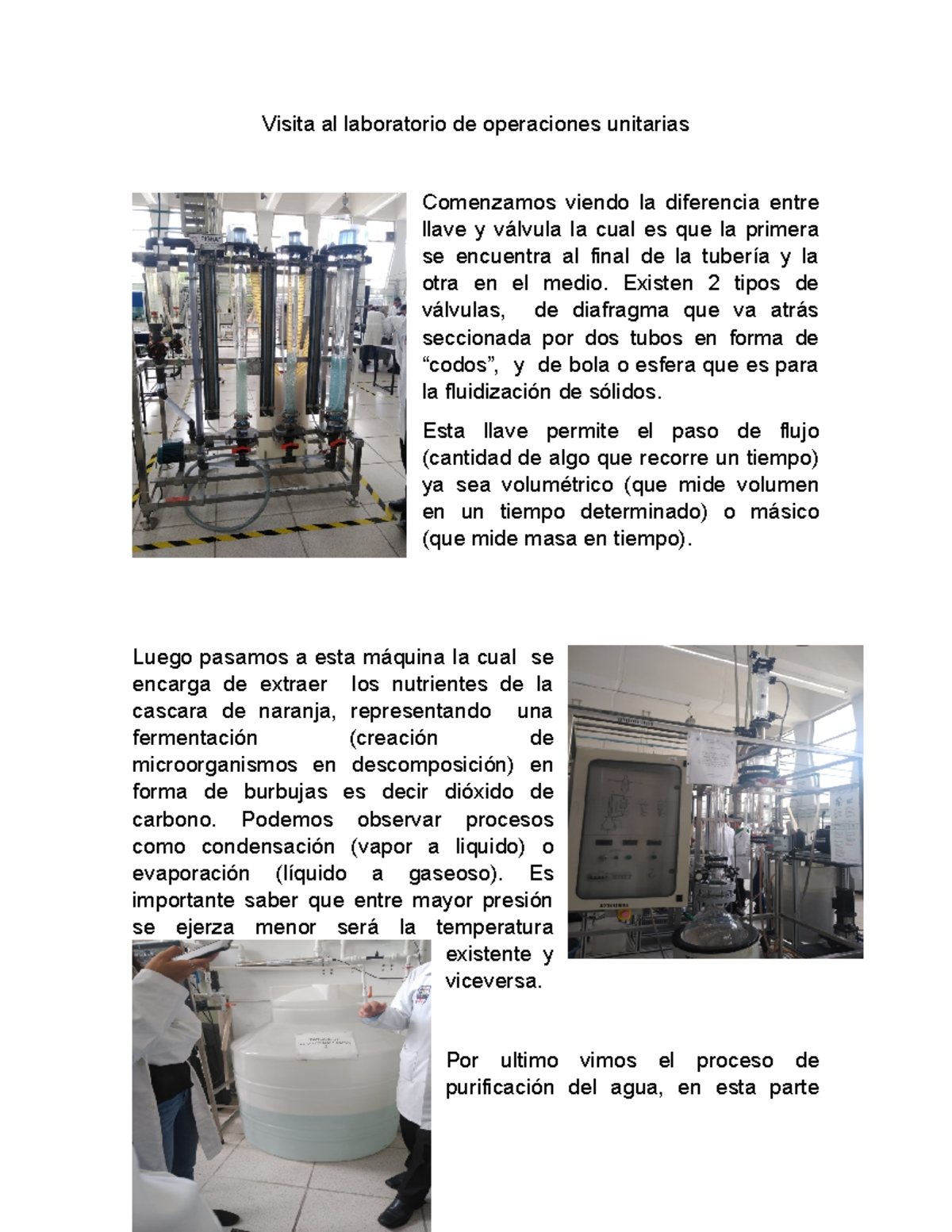 Visita al laboratorio de operaciones unitarias - Visita al laboratorio de operaciones unitarias ...