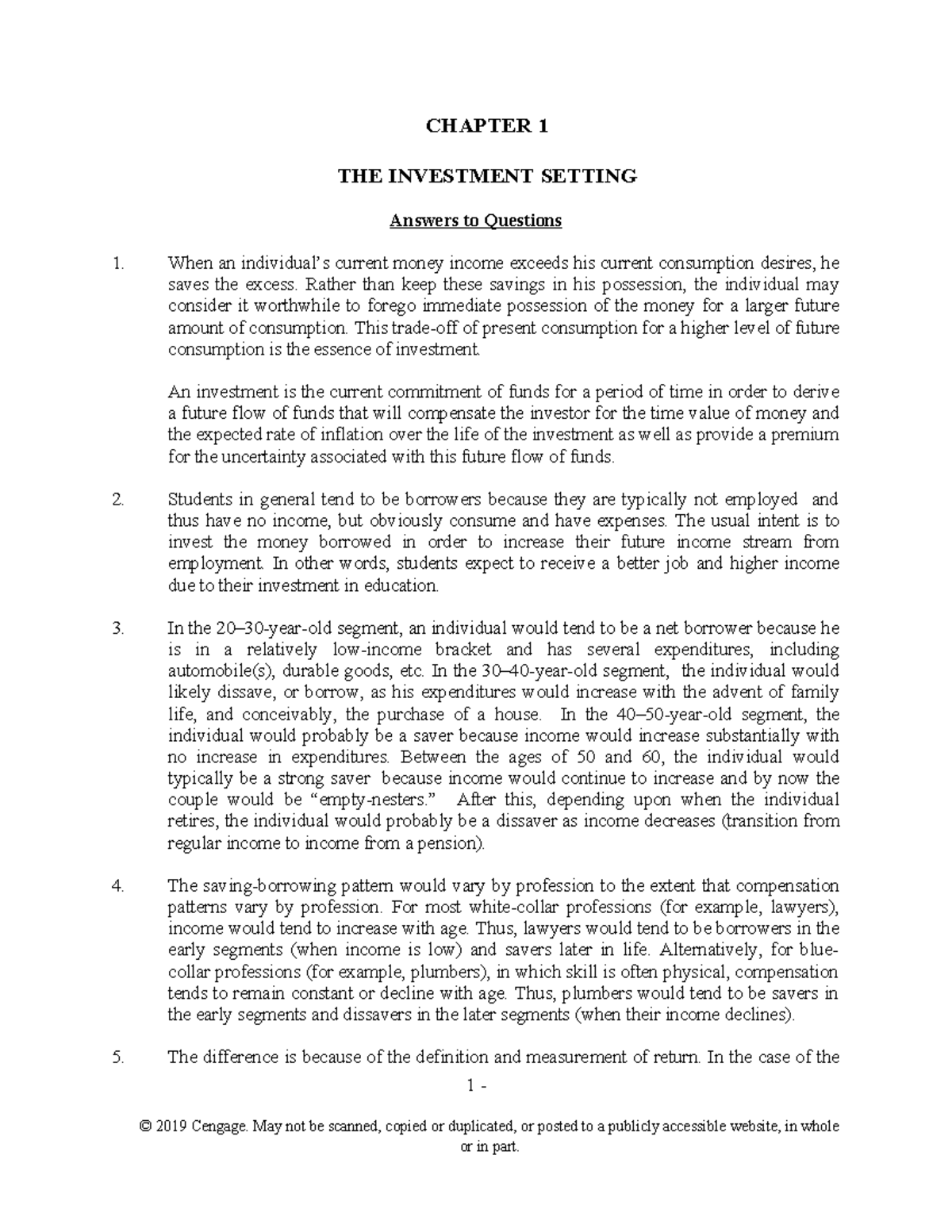 Reilly Brown IAPM 11e SM Ch01 - CHAPTER 1 THE INVESTMENT SETTING Answers to Questions When an ...