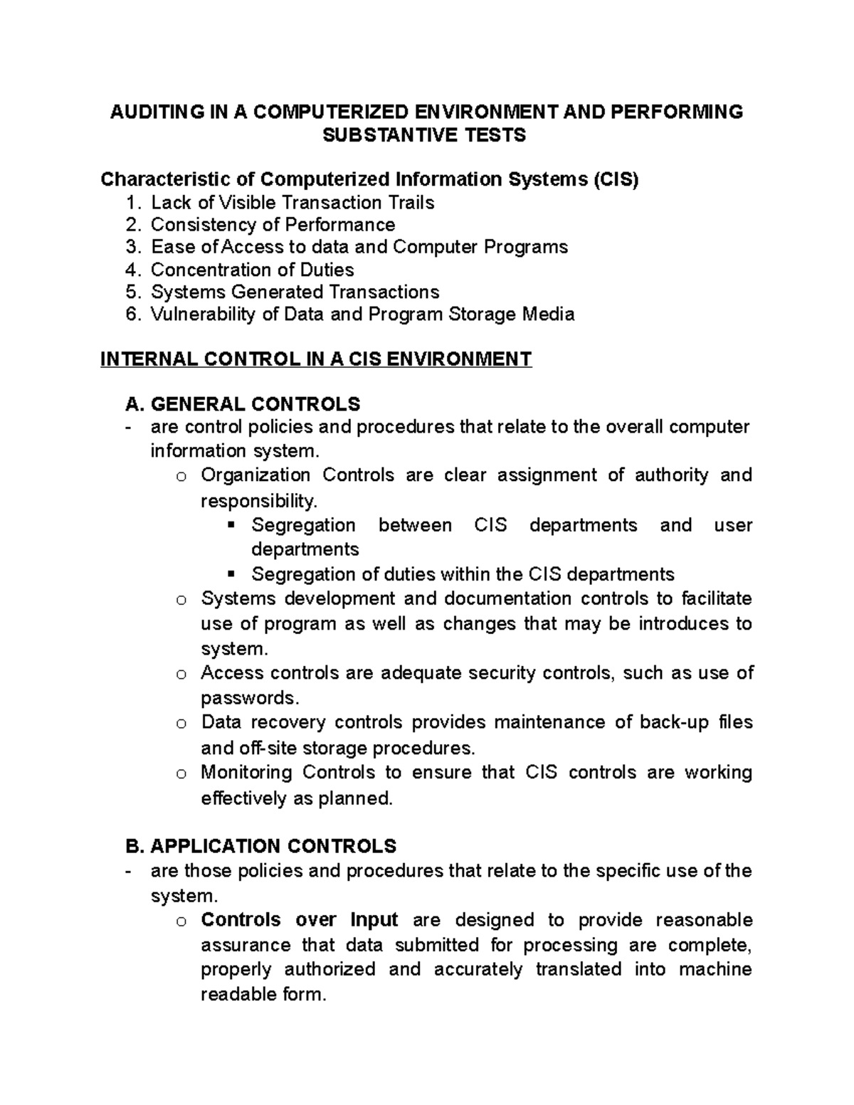 Part 3 - Auditing Theory, Principles and Assertions - AUDITING IN A COMPUTERIZED ENVIRONMENT AND ...