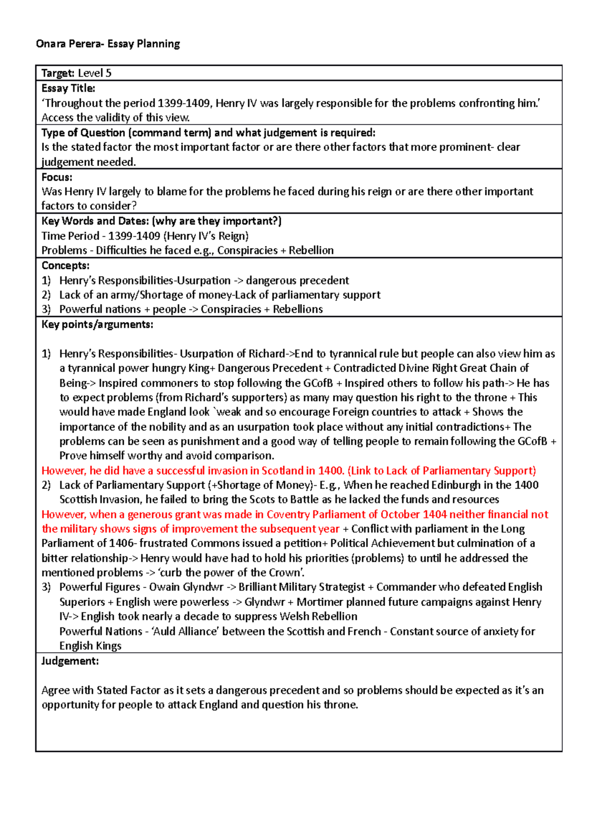 His-plan - History-plan-Henry IV problems - Onara Perera- Essay ...