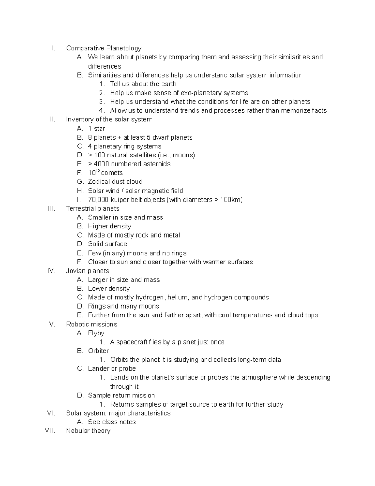 Chapter 7 8 Notes - I. Comparative Planetology A. We learn about ...