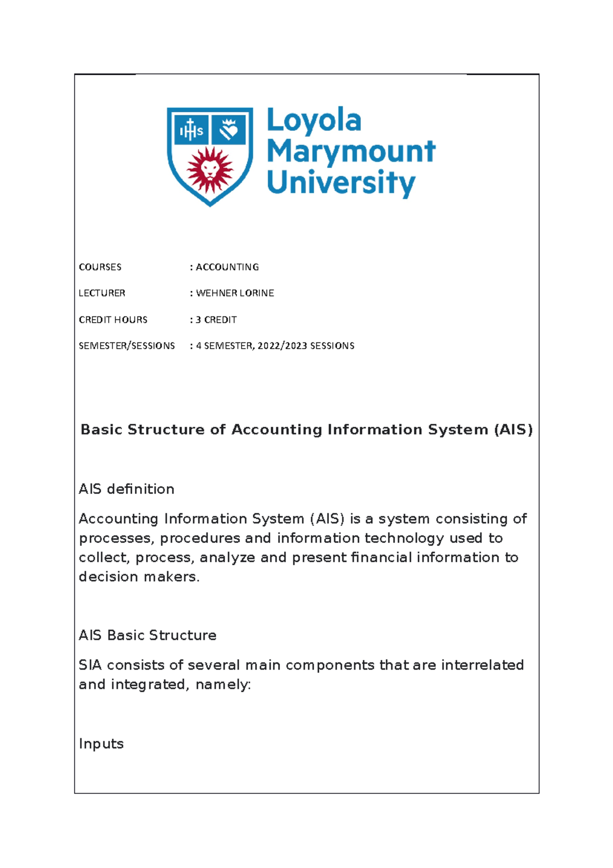 Basic Structure Of Accounting Information System Ais Courses