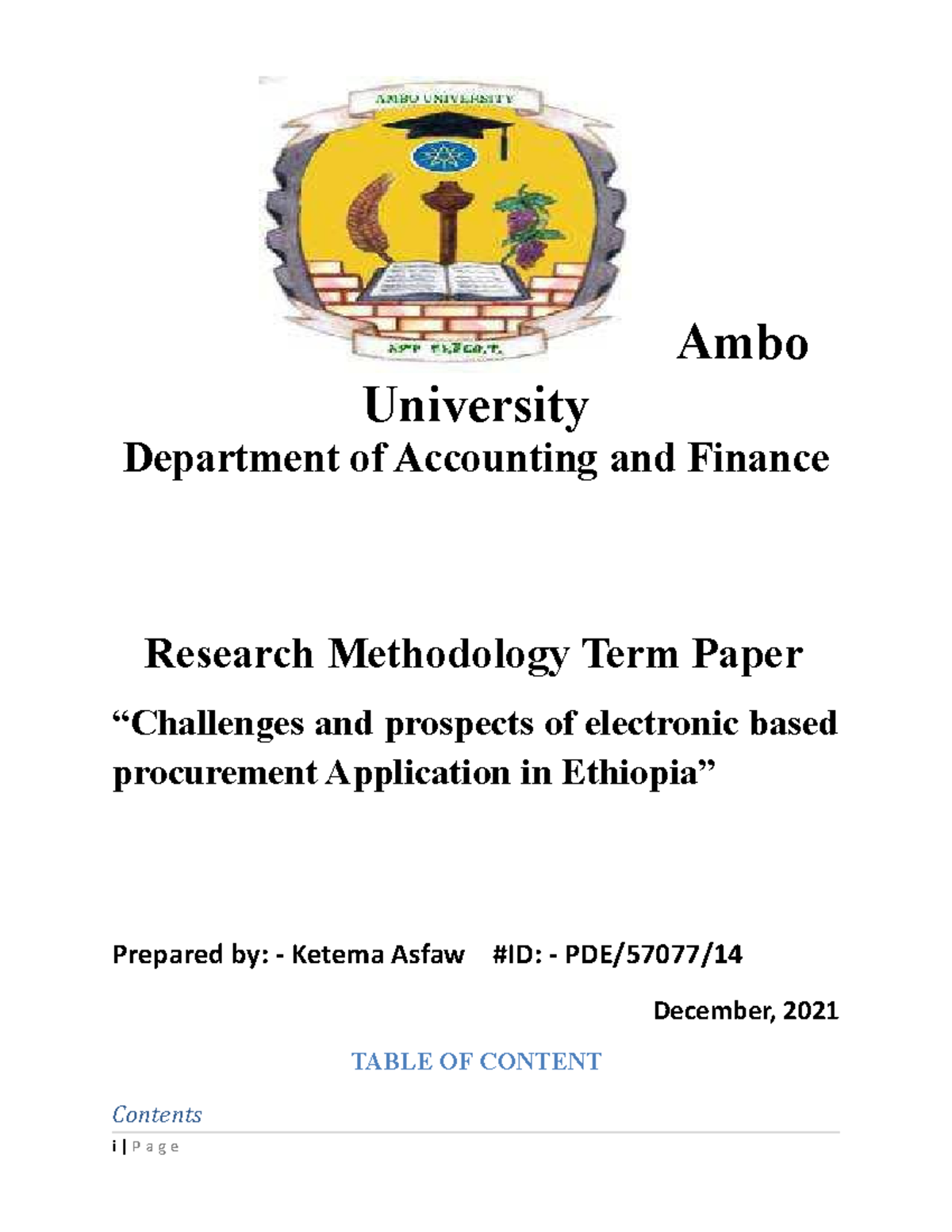 Research Tearm Paper - Cost and Management Accounting - Ambo University ...