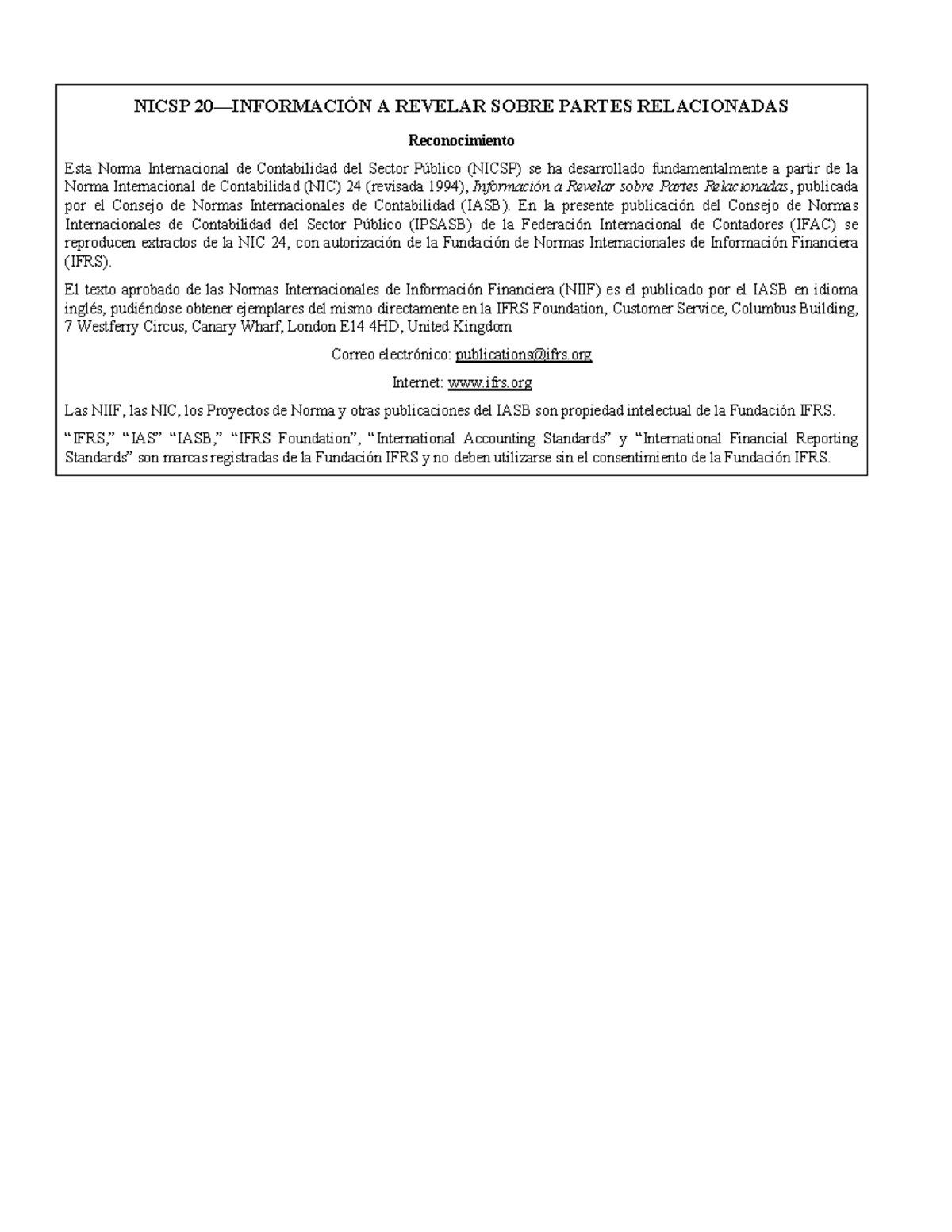 Nicsp 20 2022 - Contabilidad gubernamental - NICSP 20—INFORMACIÓN A ...