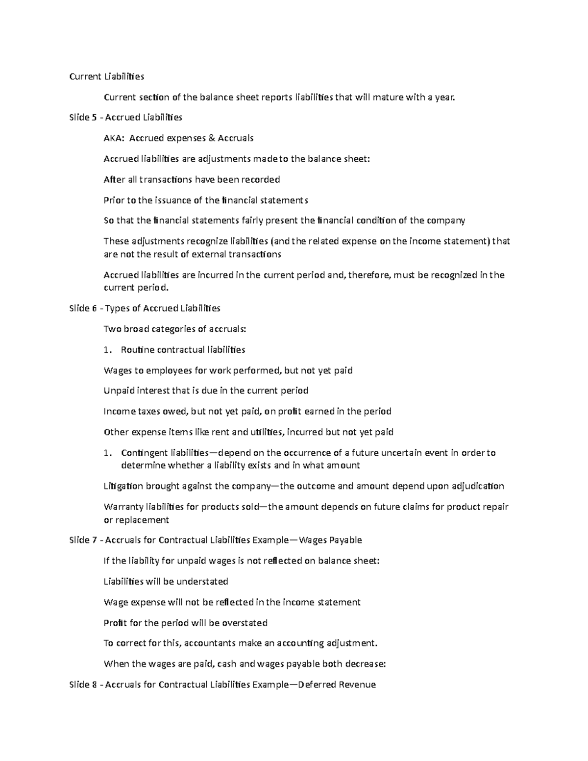 Module 7 part 1 - notes - Current Liabilities Current section of the ...