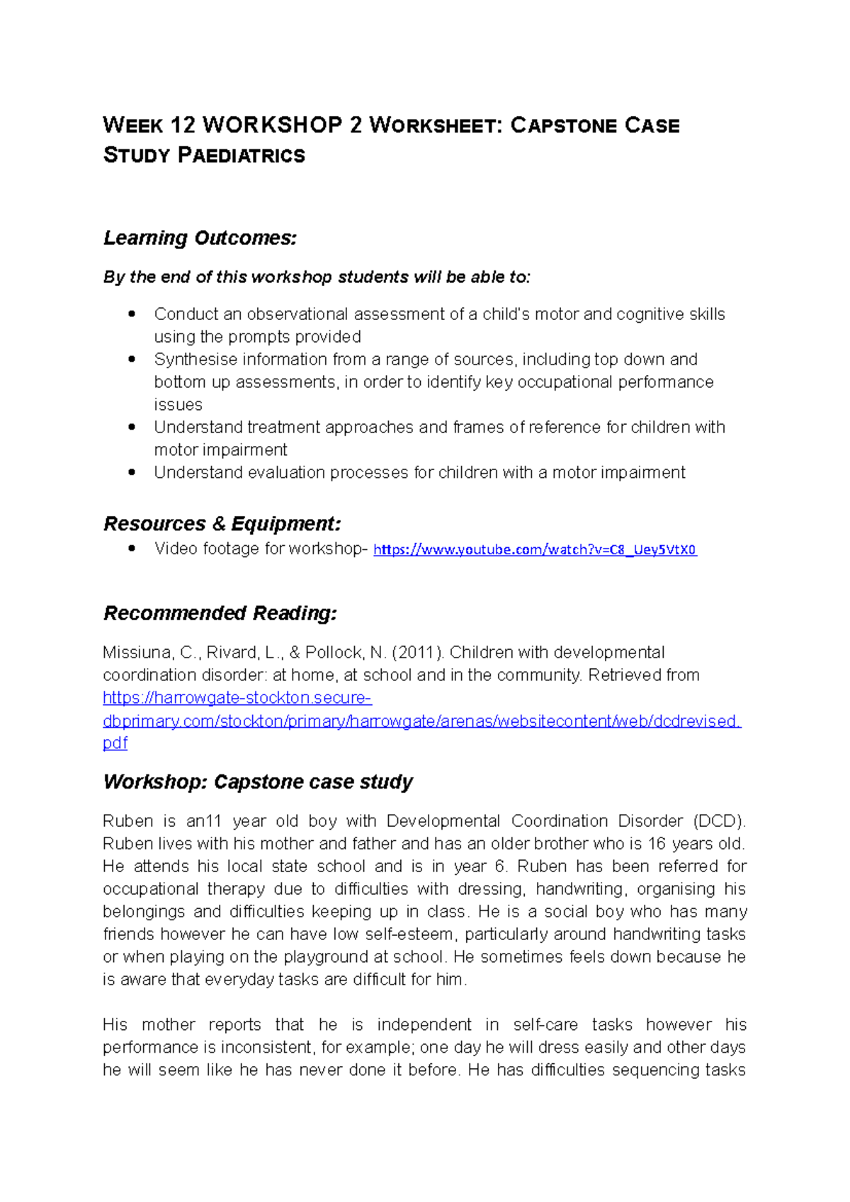 Capstone Casestudy Paeds Student Notes 2023 - WEEK 12 WORKSHOP 2 ...