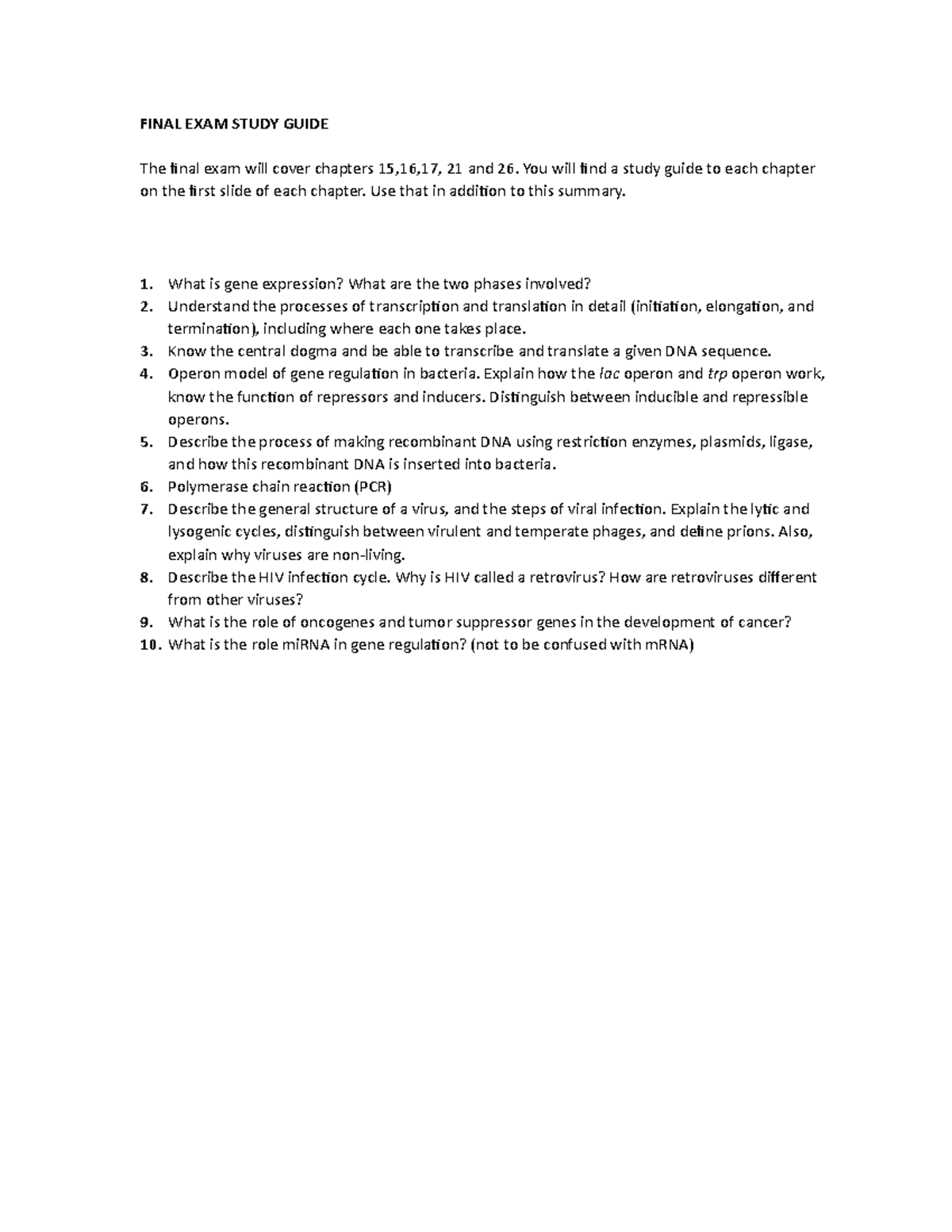 1406 Final EXAM Study Guide - FINAL EXAM STUDY GUIDE The final exam ...