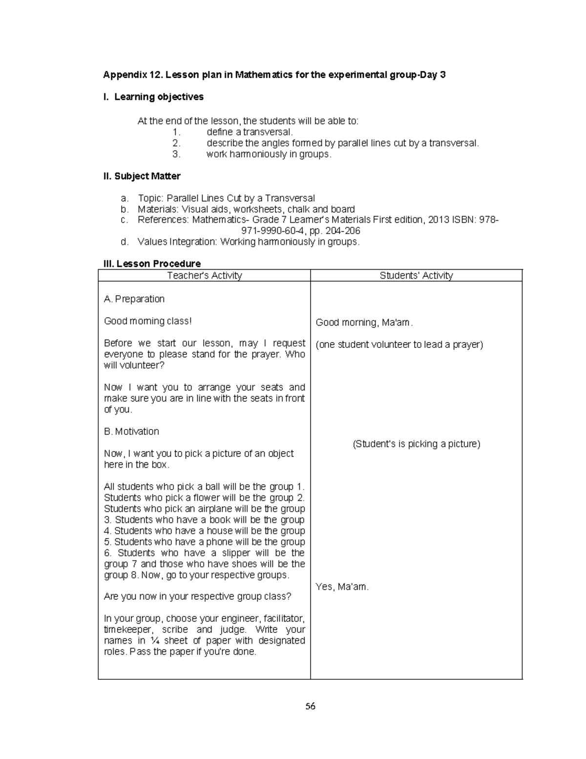 Appendix 12. LP for exp. group-day 3 - Appendix 12. Lesson plan in ...