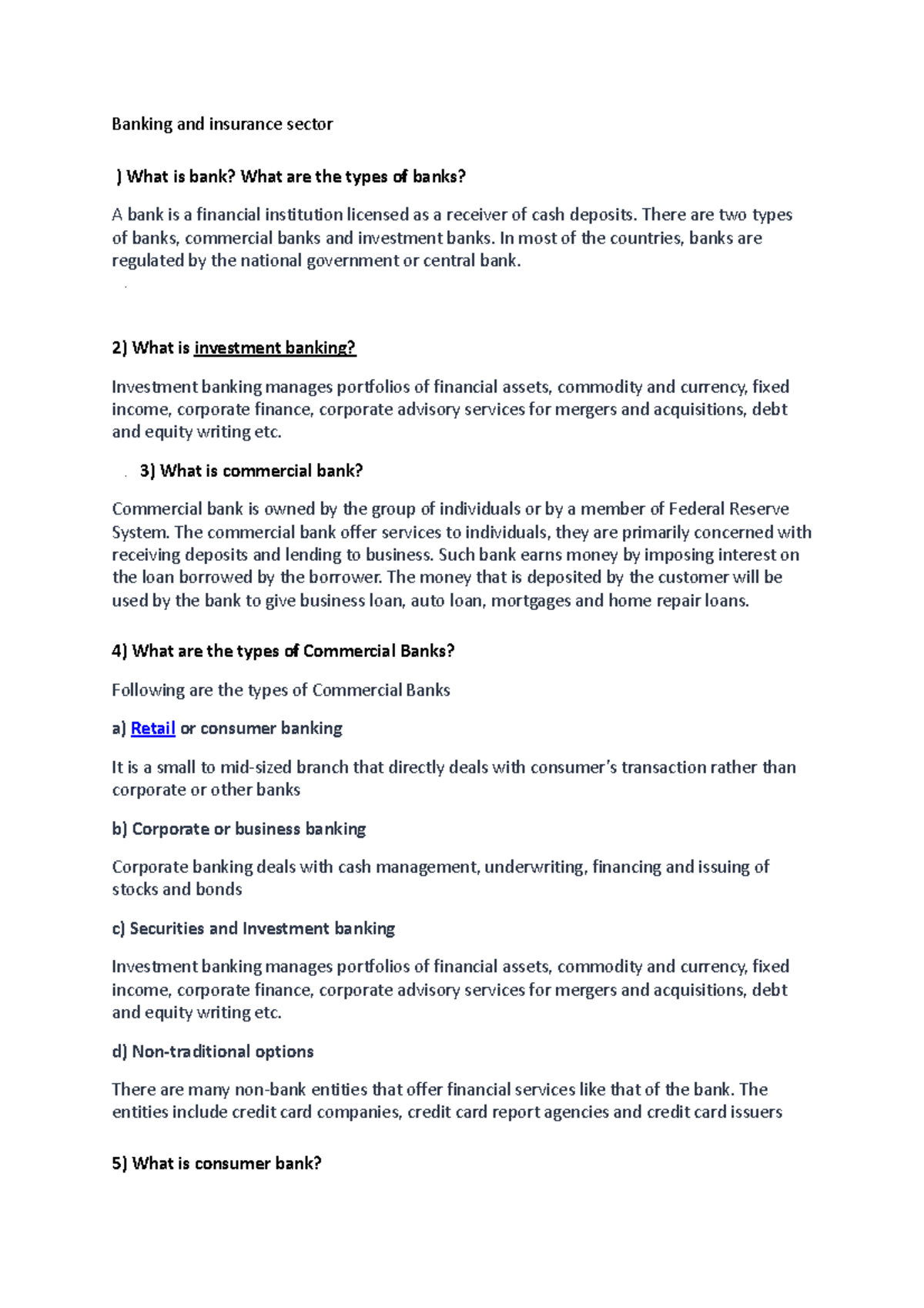 Banking sector questions - Banking and insurance sector ) What is bank ...