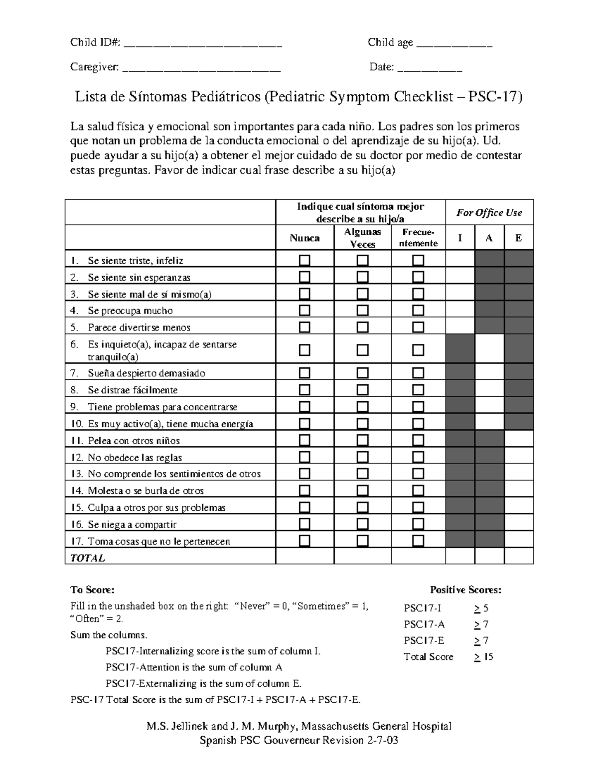 PSC17-Span - Test para trastornos en niños - M. Jellinek and J. M ...