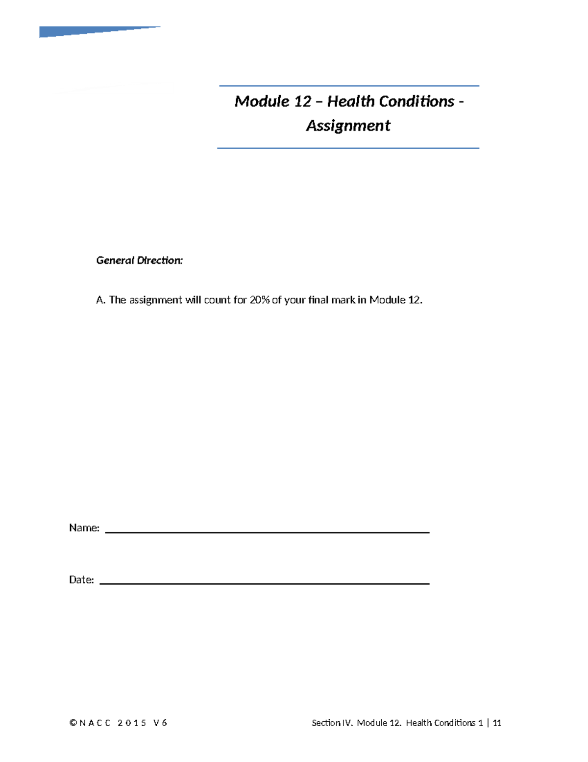IV-12 Assigmt - Module 12 Health Conditions - Module 12 – Health ...