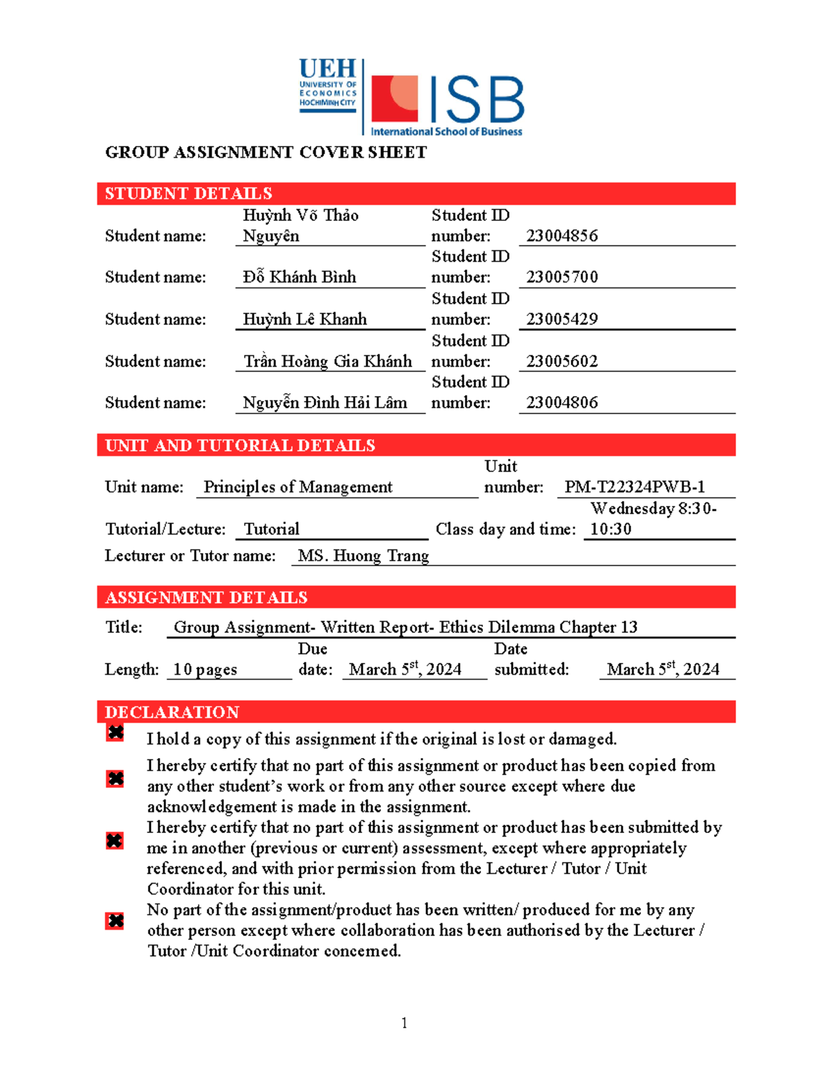 Group 5 PM T22324 PWB 1 Written Report - GROUP ASSIGNMENT COVER SHEET ...