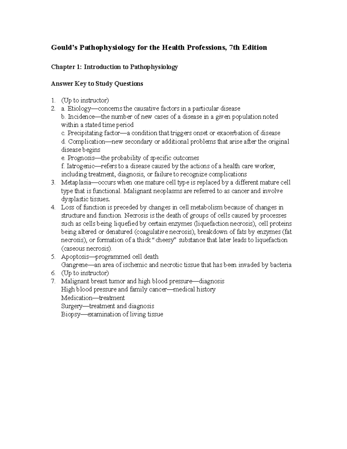 Gould Chapter 1 Study Questions Answer Key - Gould's Pathophysiology ...