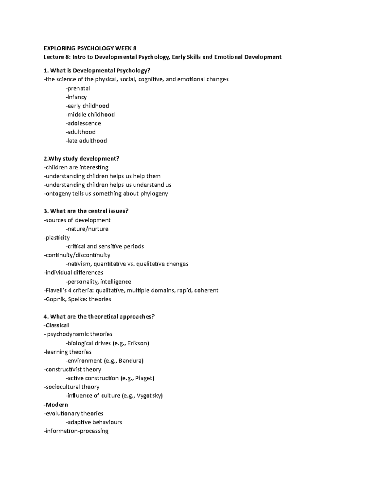 Intro to Developmental Psychology, Early Skills and Emotional ...