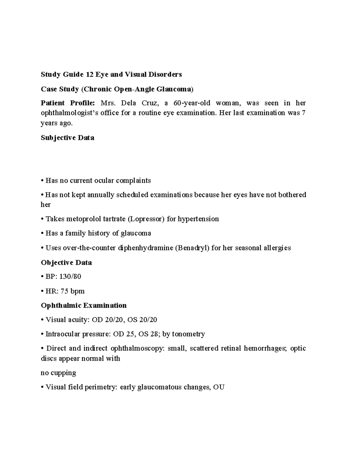 Eye and Visual Disorders - Study Guide 1 2 E ye a nd V isual D isorders ...