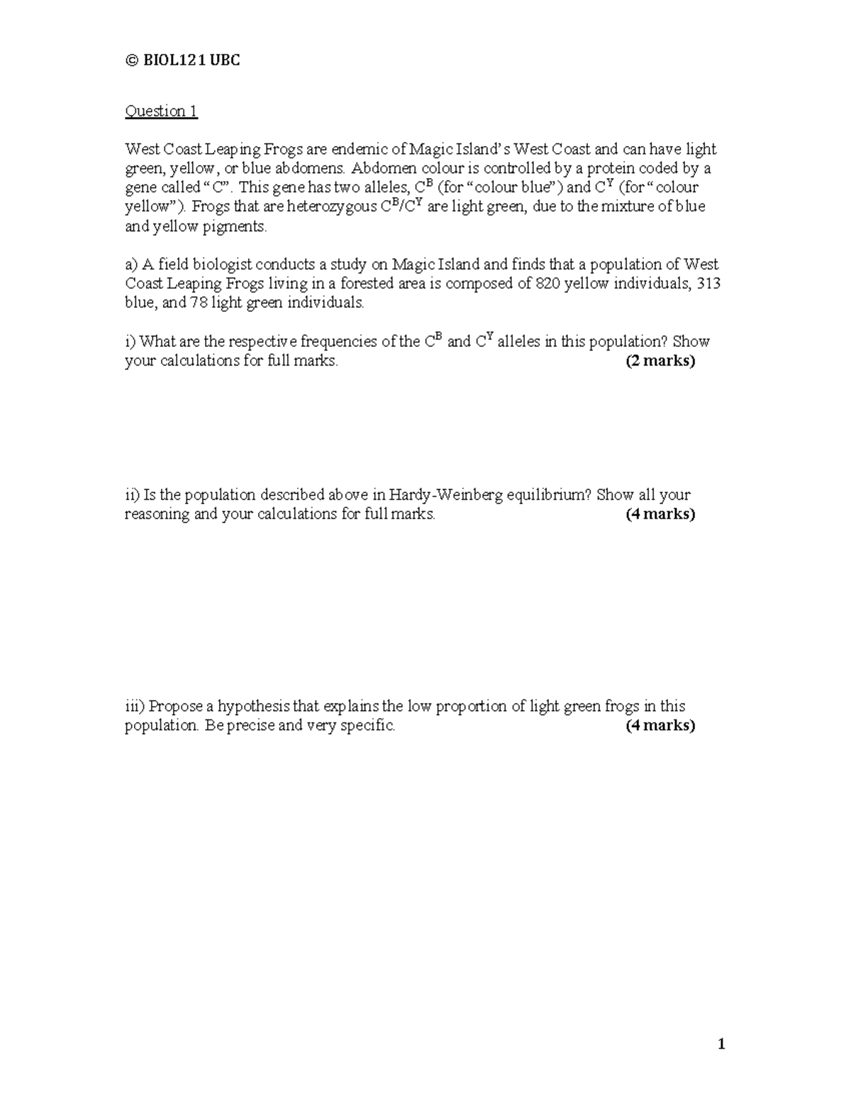 Erica's Evolution Practice Exam Questions - Question 1 West Coast ...